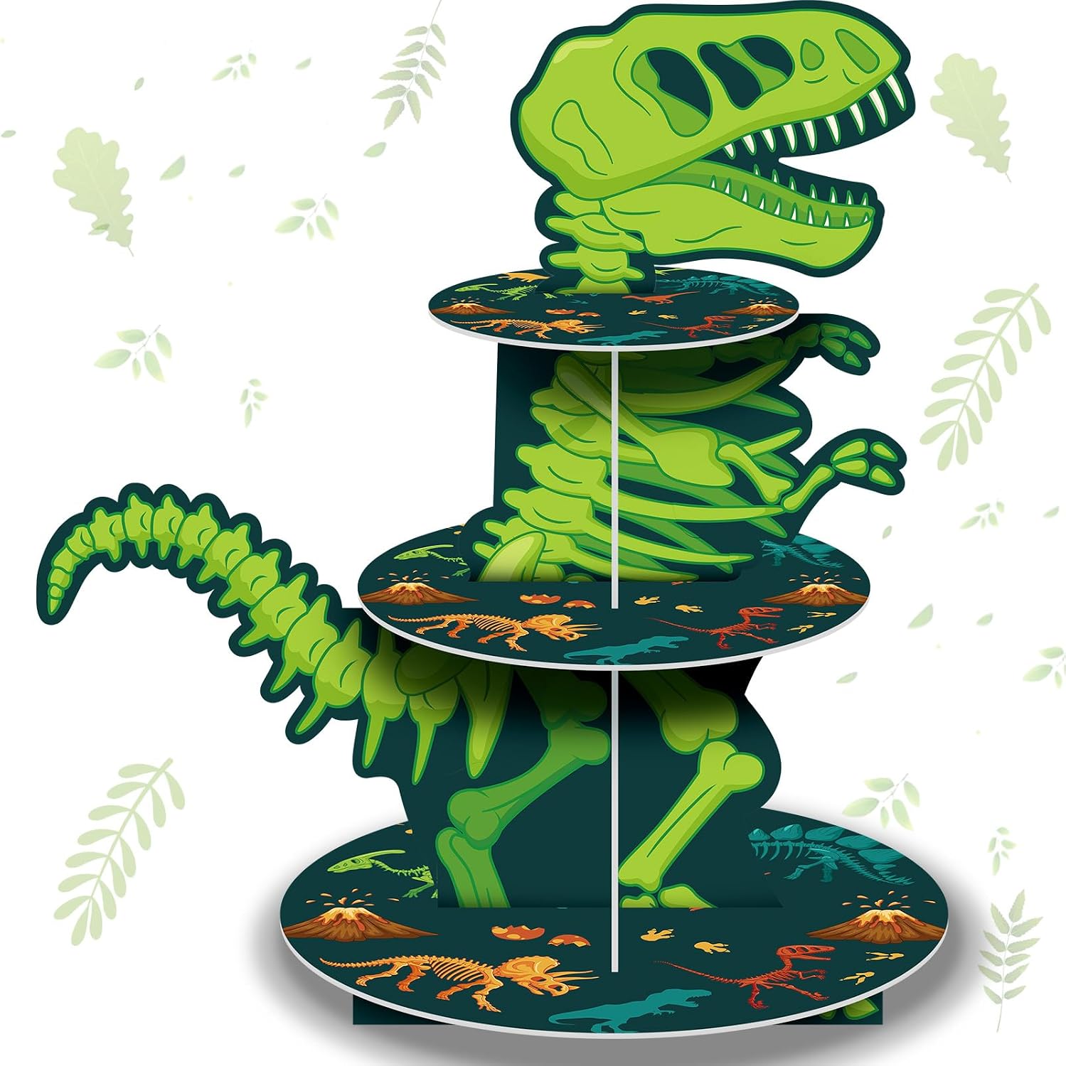 Amazon.com: Containlol 3 Tier Dinosaur Cupcake Stand Dino Theme Cupcake ...