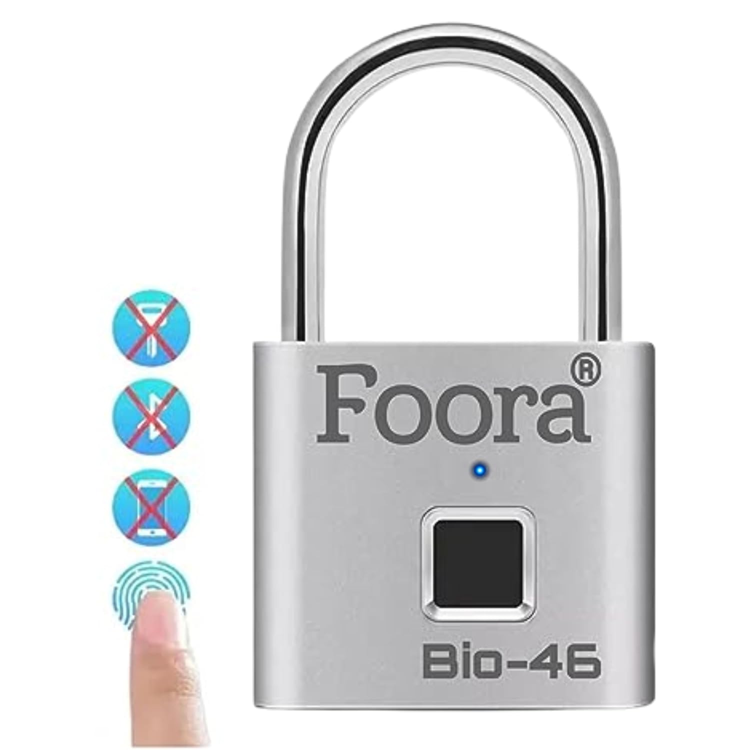 Foora Bio-46 Smart Lock Fingerprint Biometric Pad Lock 10 Fingerprint User with 2 Admin ...