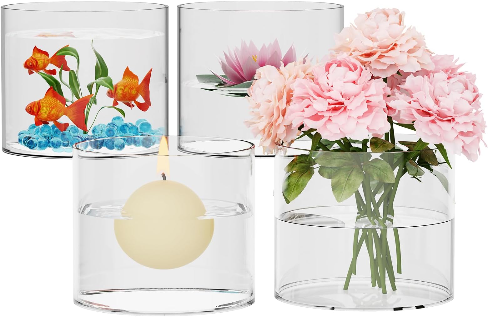 Amazon.com: 6-Pack Clear Round Glass Vase - Cylinder 4 Inch 4" X 4 ...