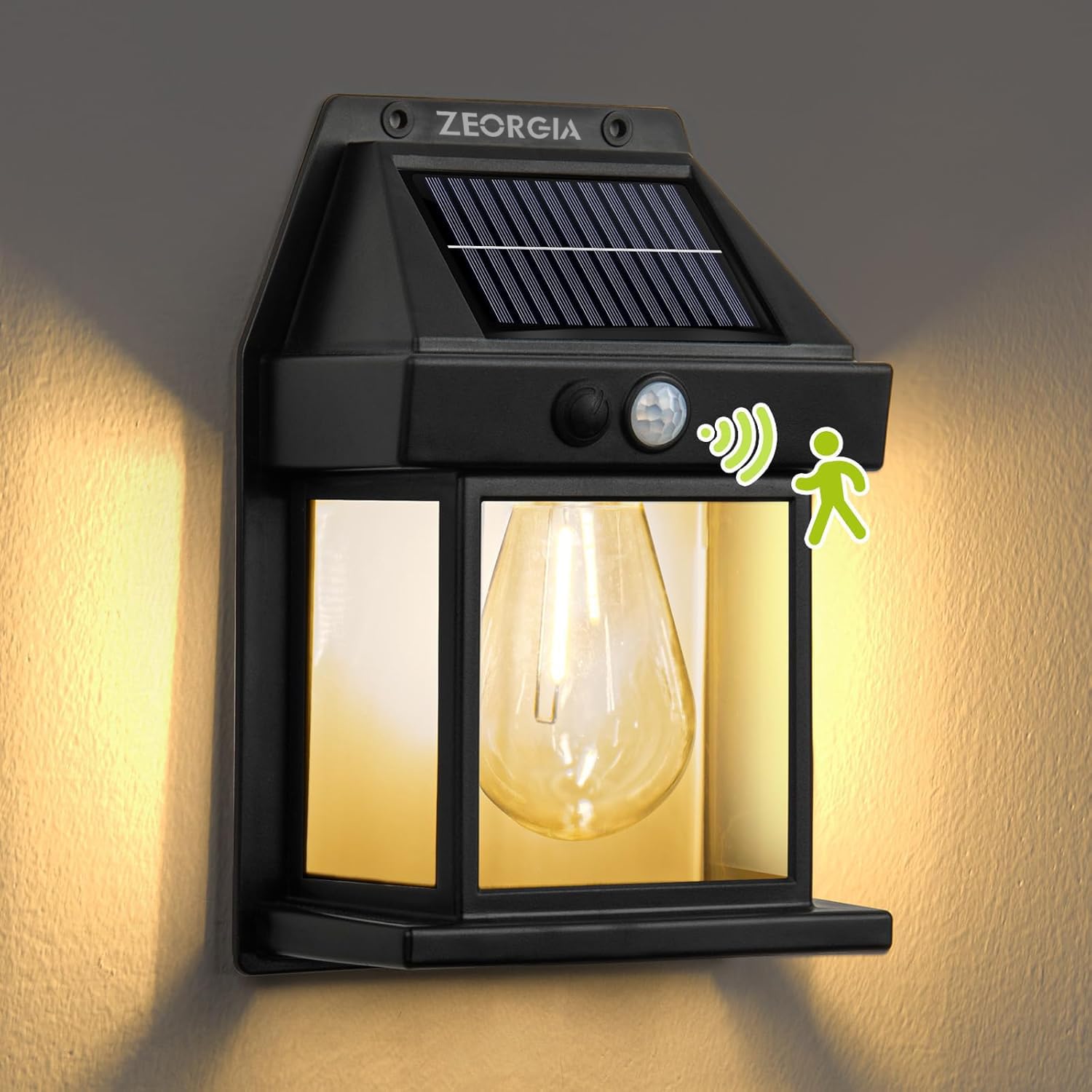ZEORGIA Solar Wall Lights Outdoor Motion Sensor Auto Chargeable ...