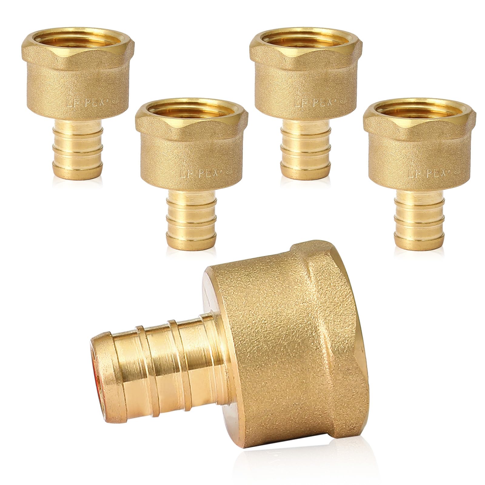 Snapklik.com : 5-Pack PEX Fittings, 1" PEX X 1" Female NPT, Brass Crimp Female Adapter, ASTM F1807