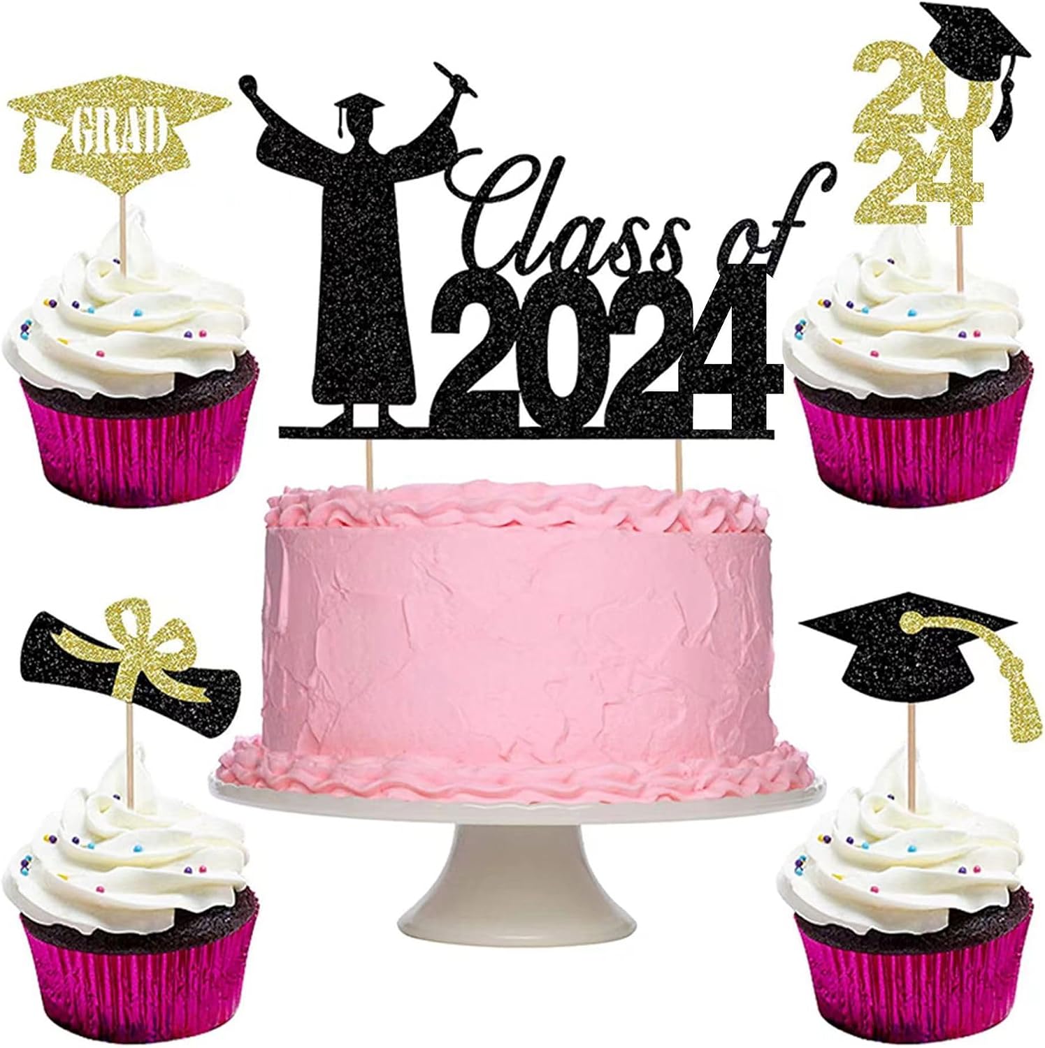 Amazon.com: Glitter Class of 2024 Cake Topper - Congrats Cake Topper ...