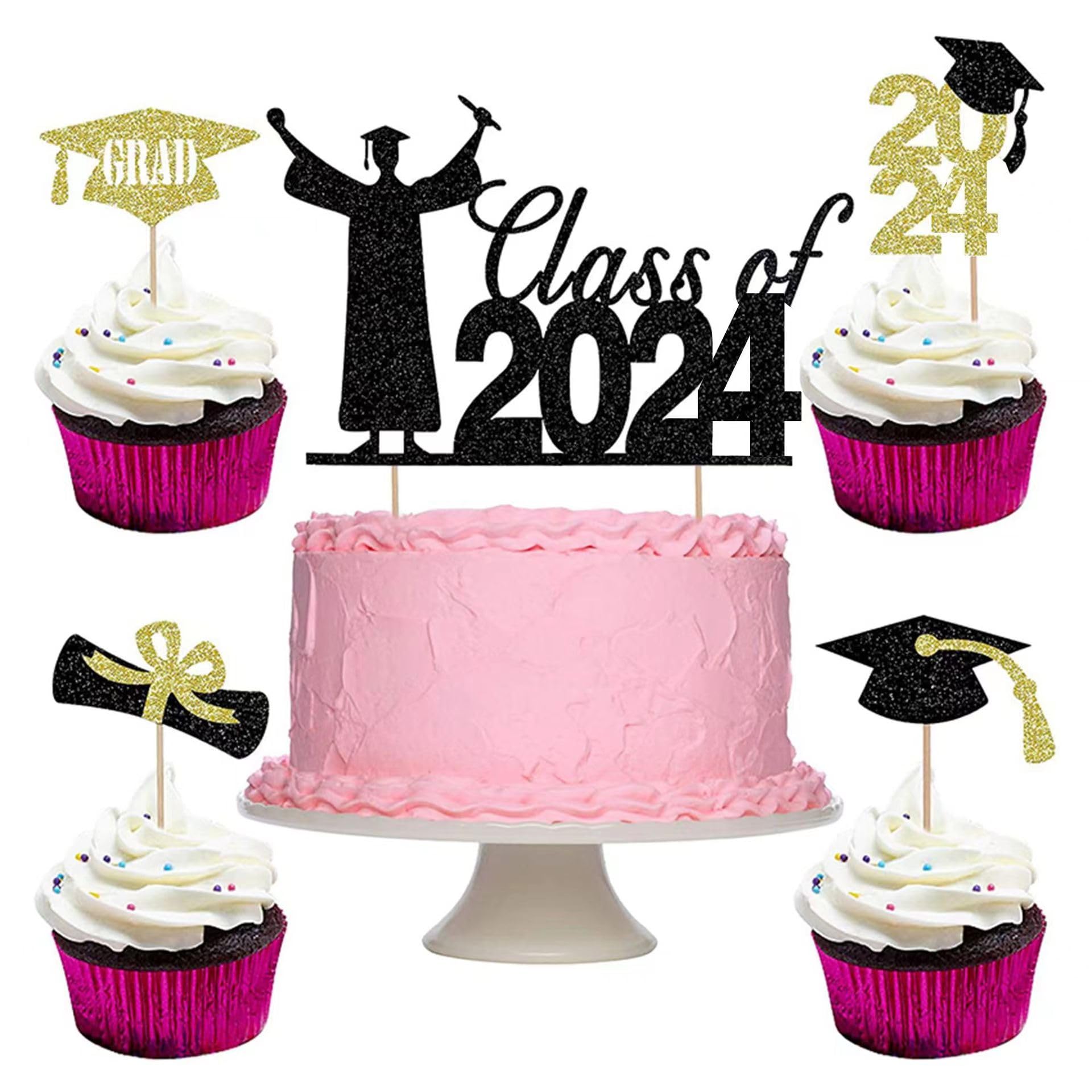 Amazon.com: Glitter Class of 2024 Cake Topper - Congrats Cake Topper ...