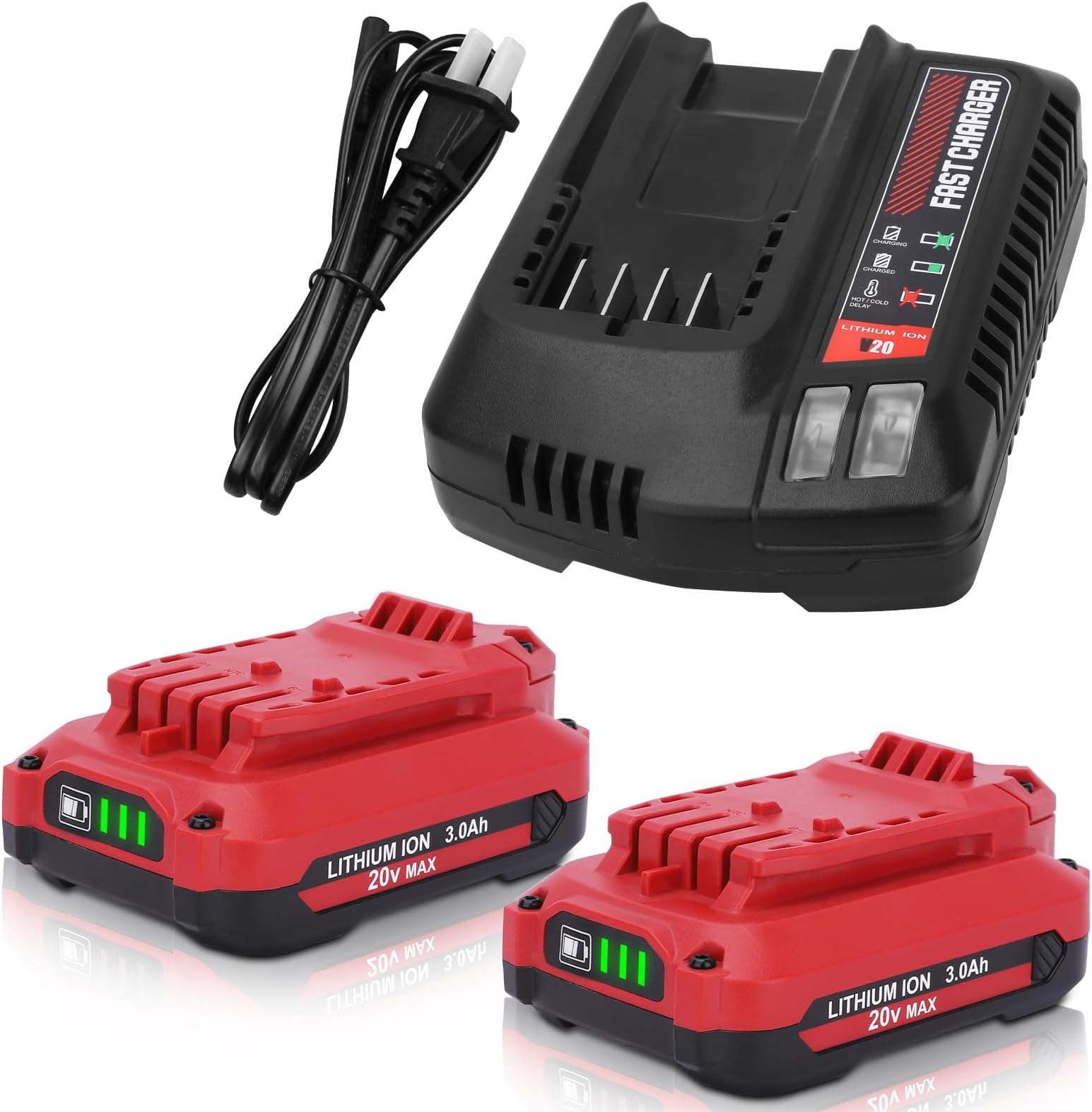 Amazon.com: 2 Packs 20V 3.0Ah V20 Lithium ion Replacement Battery and ...