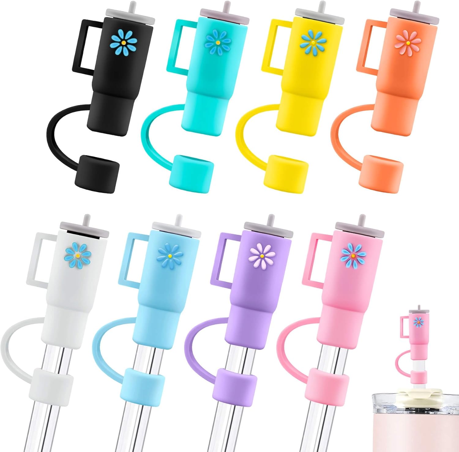 Amazon.com: 8Pcs Straw Topper for Stanley Cup, Silicone Straw Cover Cap ...