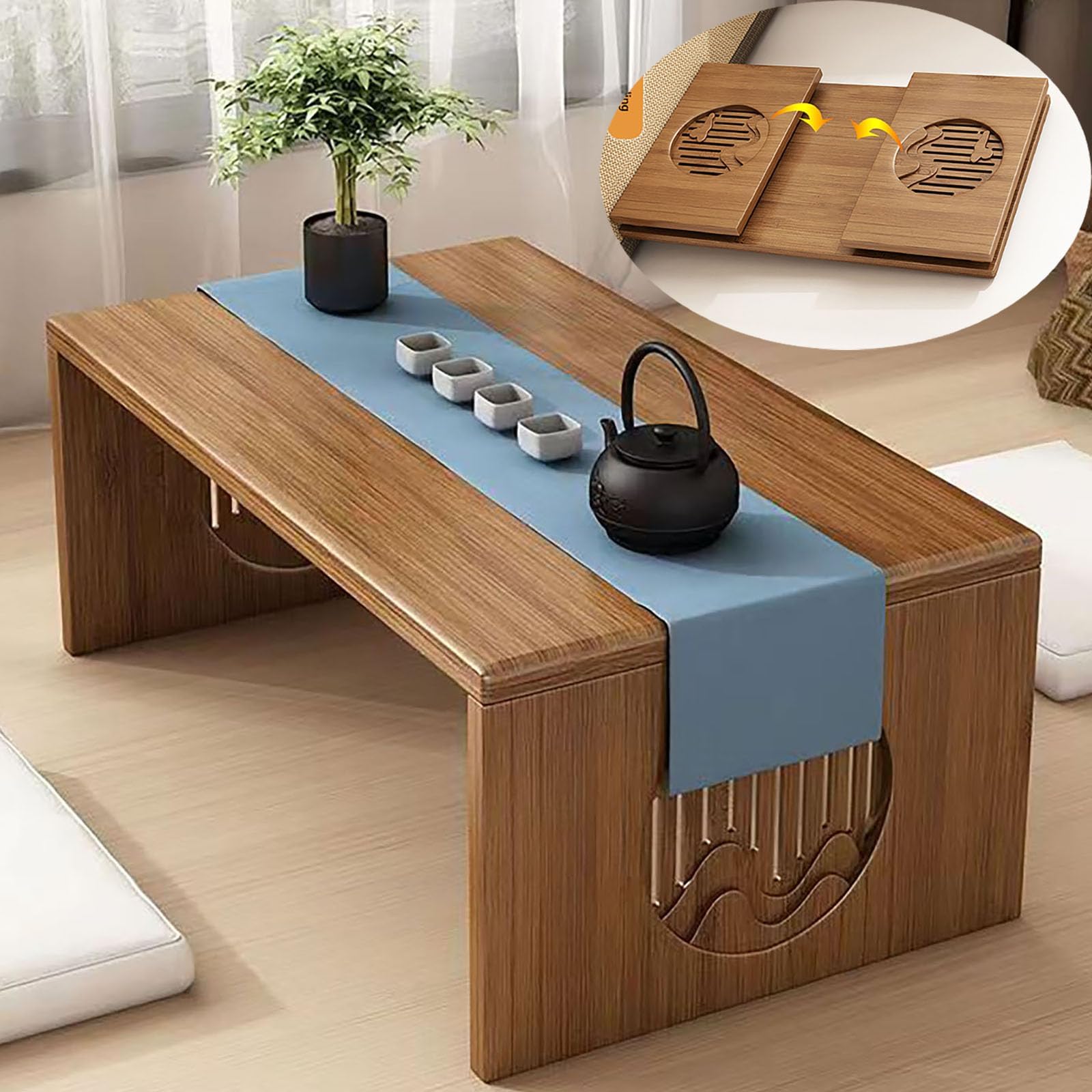 Amazon.com: Japanese Table for Floor Sitting Dining, Low Table for ...