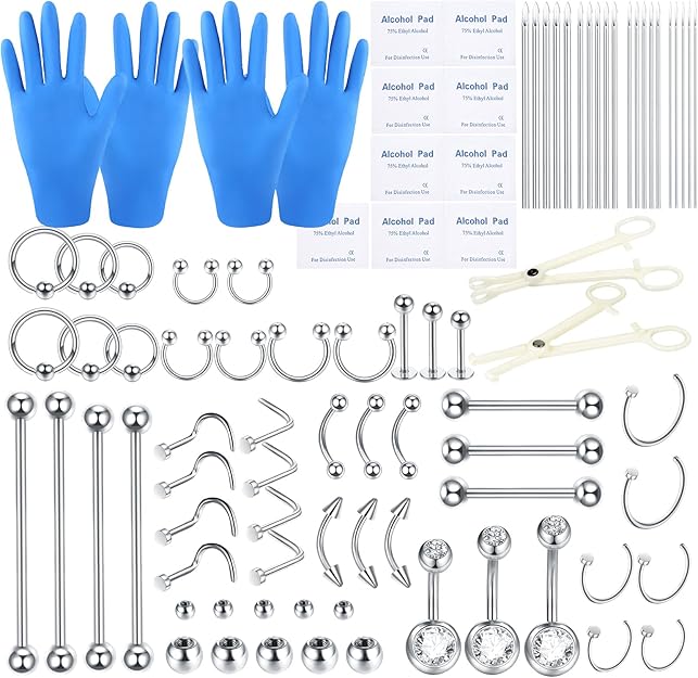 Amazon.com: BLZ 90PCS Piercing Kit Ear Nose Belly Eyebrow Piercing ...