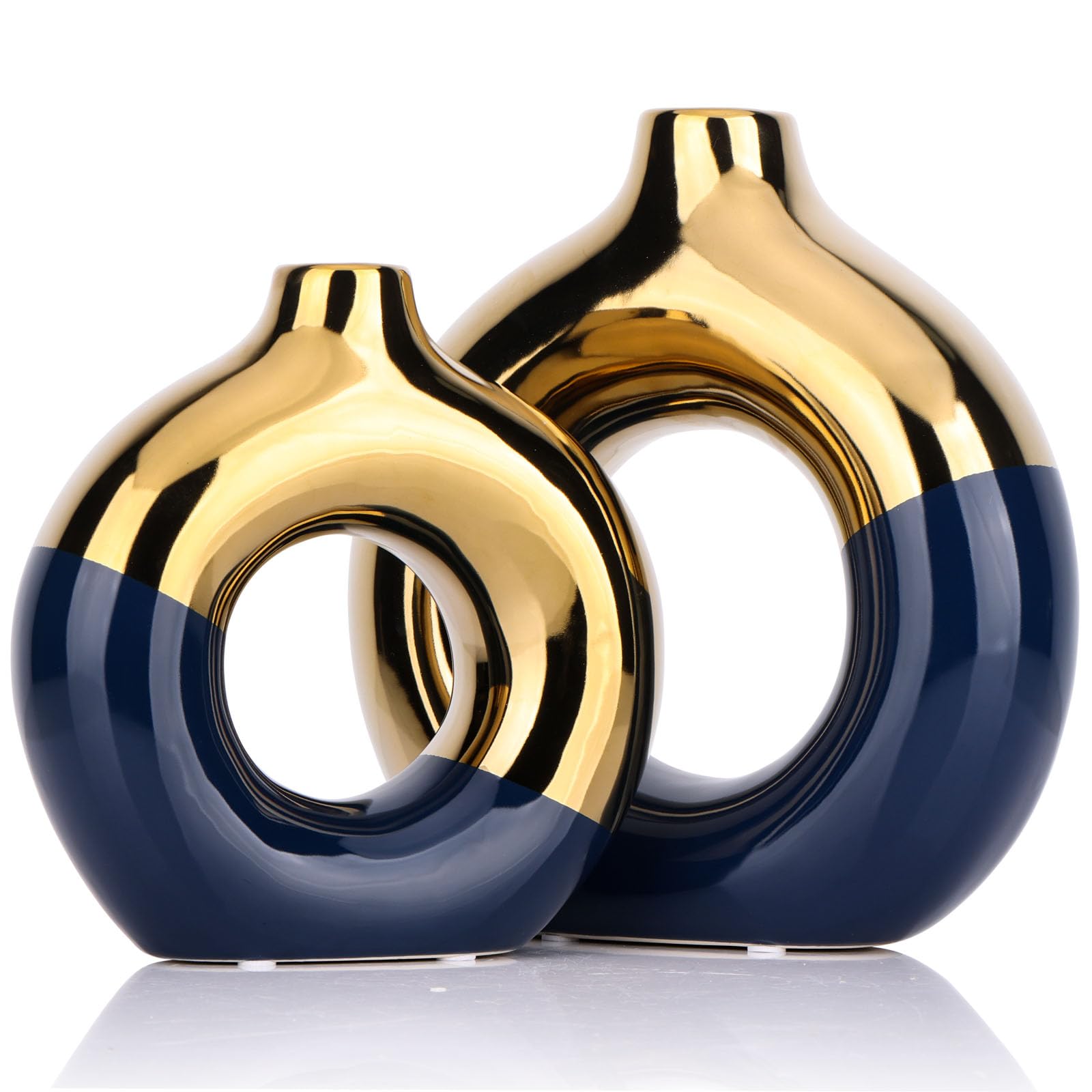 Amazon.com: XMGZQ Blue and Gold Vase,Ceramic Vase Set of 2,Gold Vases ...