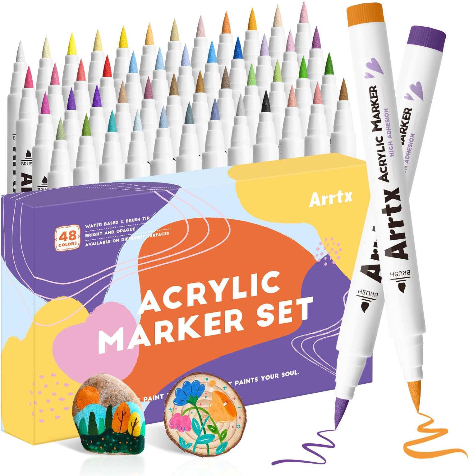 Amazon.com: Arrtx 36 Colors Acrylic Paint Pens for Rock Painting, Brush ...