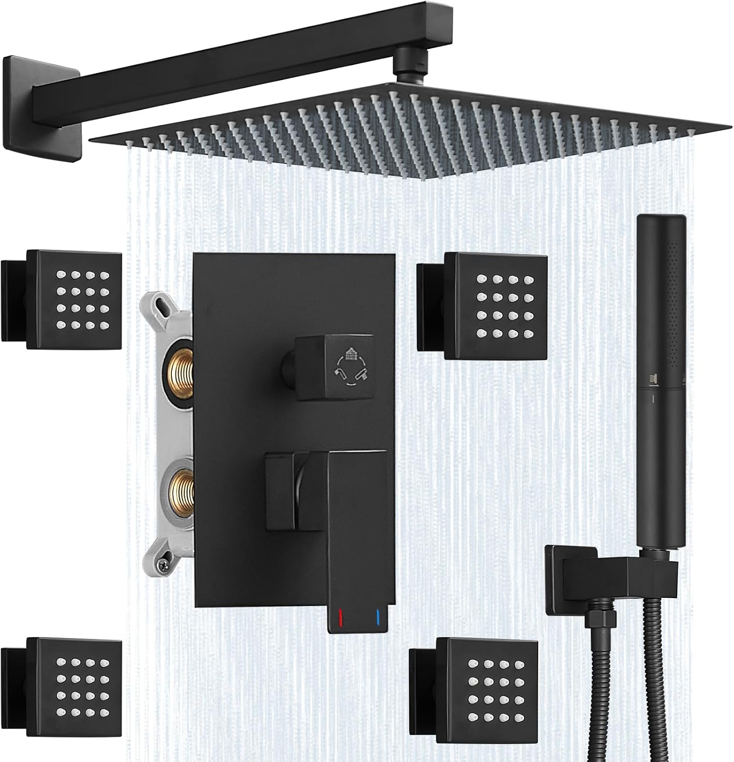 Hoimpro 12 Inch Rainfall Shower Faucet with 4 Full Body Shower Jet ...