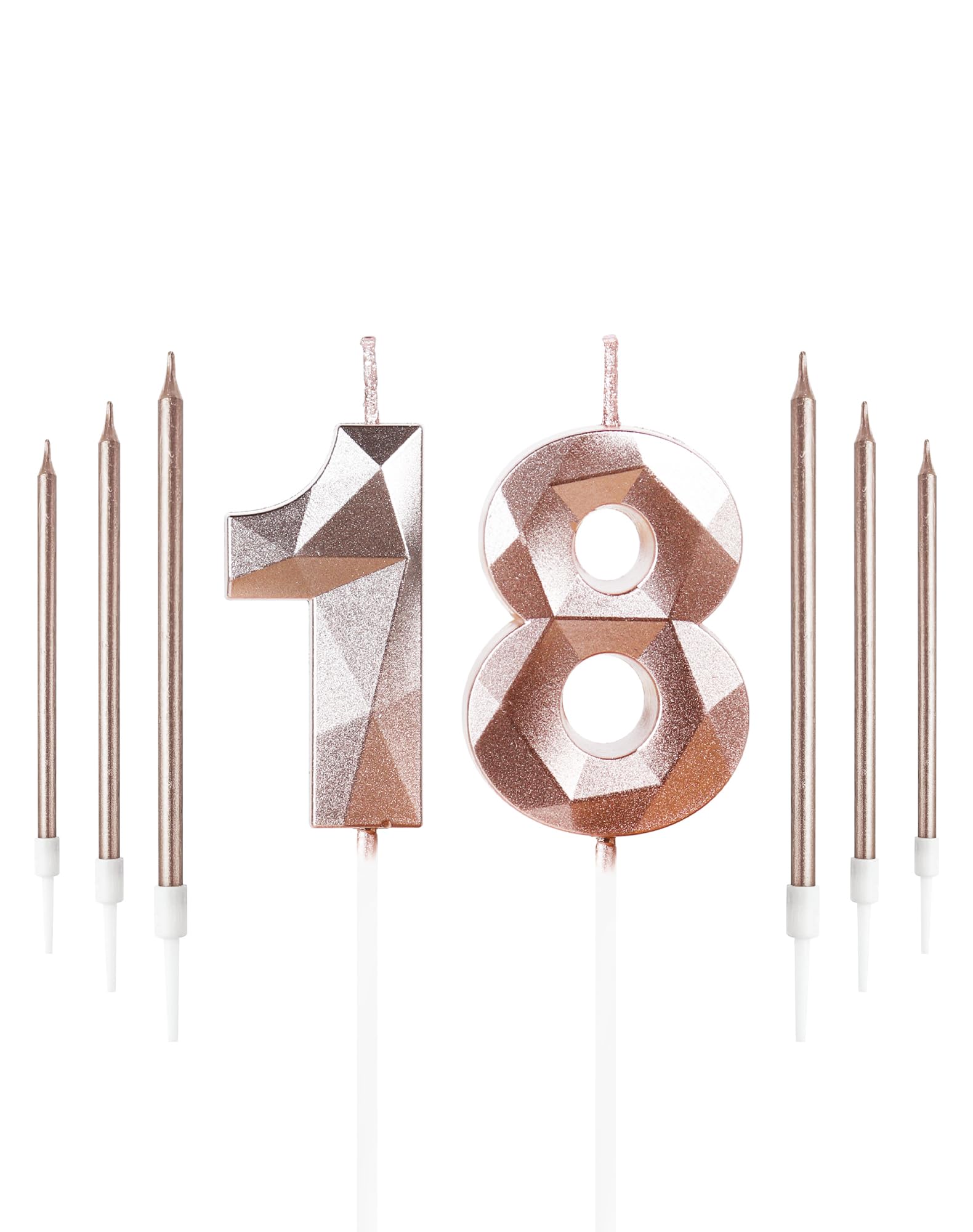Amazon.com: Rose Gold Birthday Candles Number 18 Candle with 6pcs Long ...