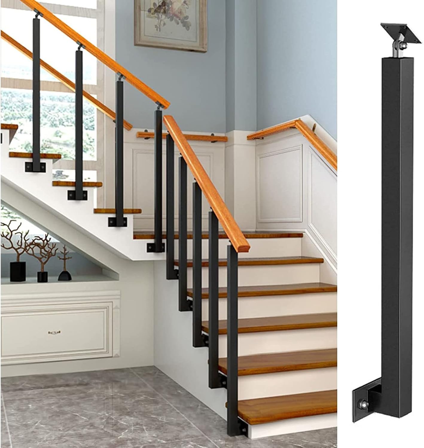 Professional Side Mount Stair Balusters Post, Black Square Metal ...