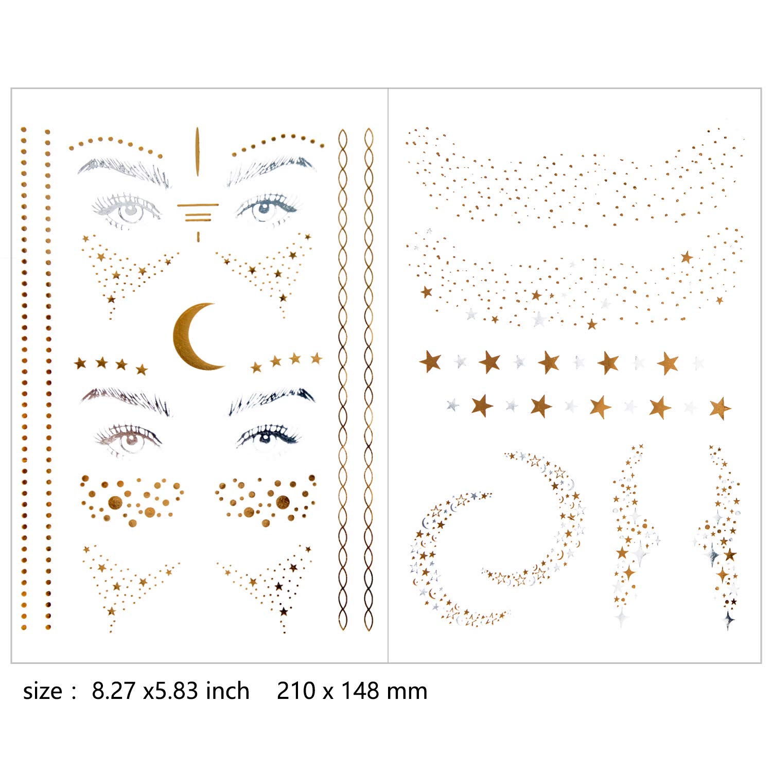 10 Sheets Face Tattoos Sticker, Freckle Sticker and Face Metallic ...