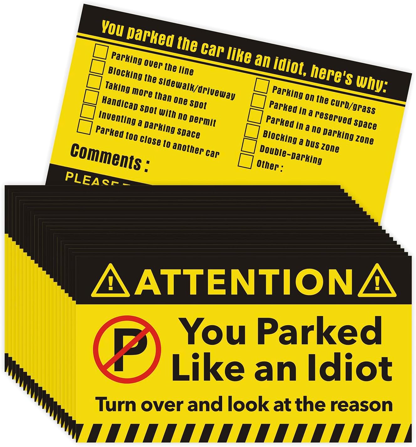 Amazon.com: 160 Piece Bad Parking Cards - 'You Parked Like an Idiot' Stickers with Multi ...