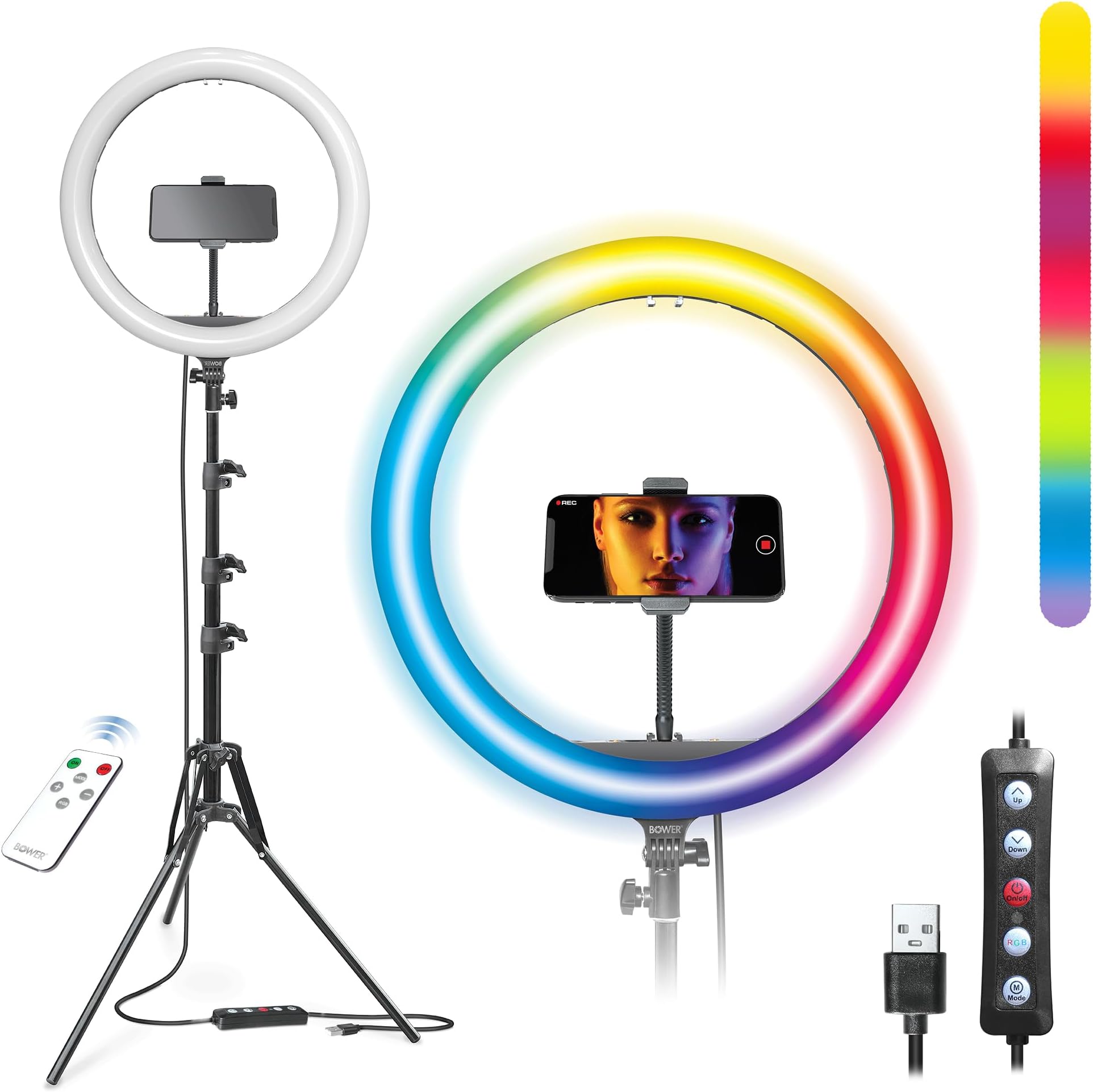 Amazon.com : Bower Ring Light with Stand. 16 inch RGB LED Light, 62 ...