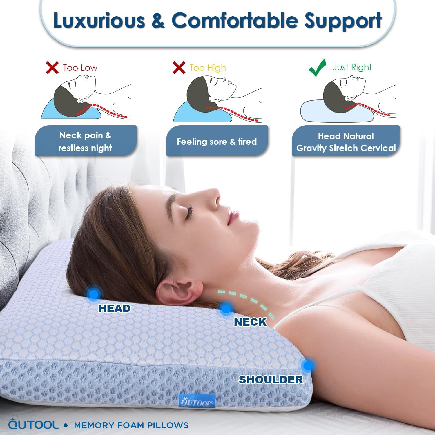 Snapklik.com : QUTOOL Gel Memory Foam Pillows, Cooling & Ventilated ...