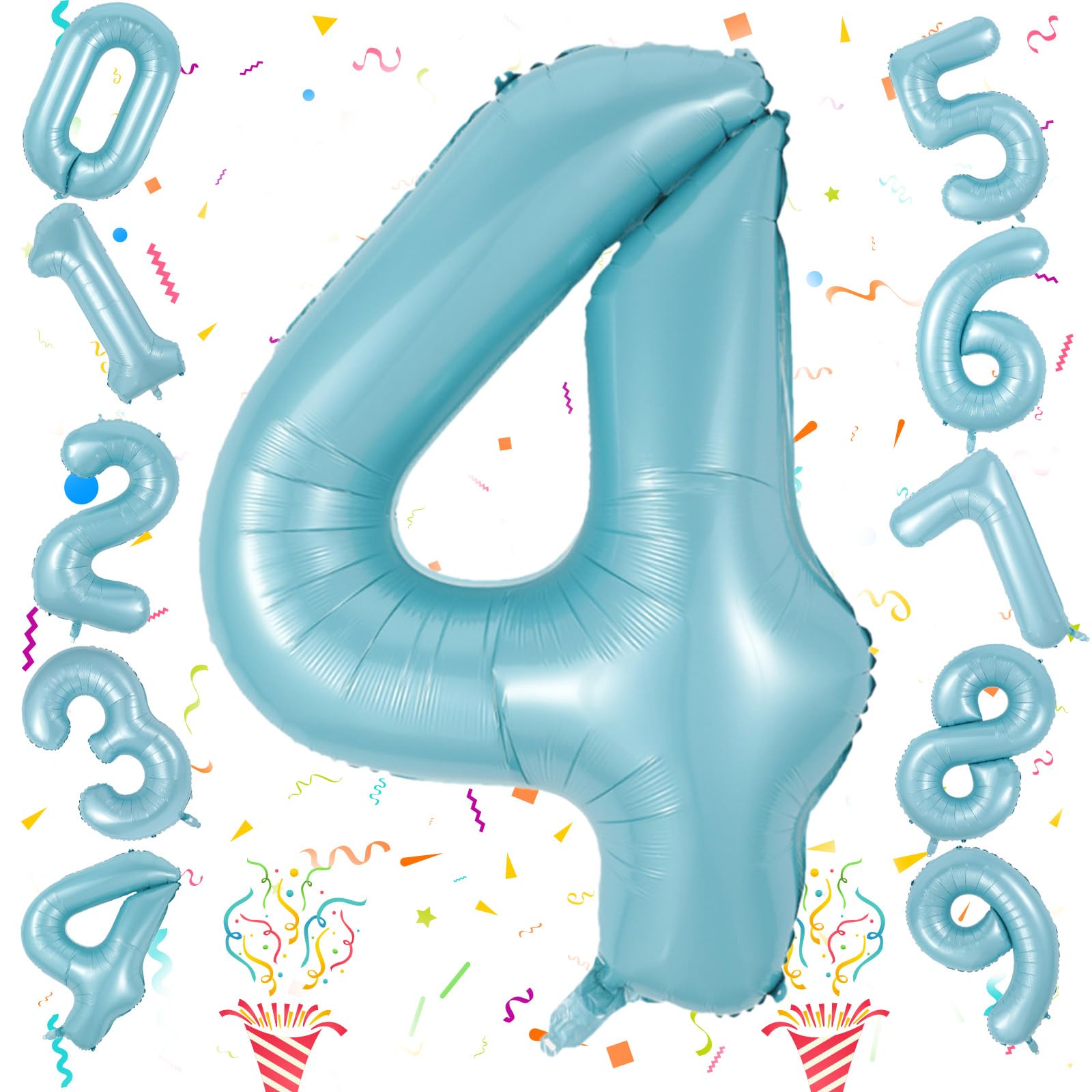 Amazon.com: 4 Balloons Number, 40 Inch Large Light Blue Number 4 ...