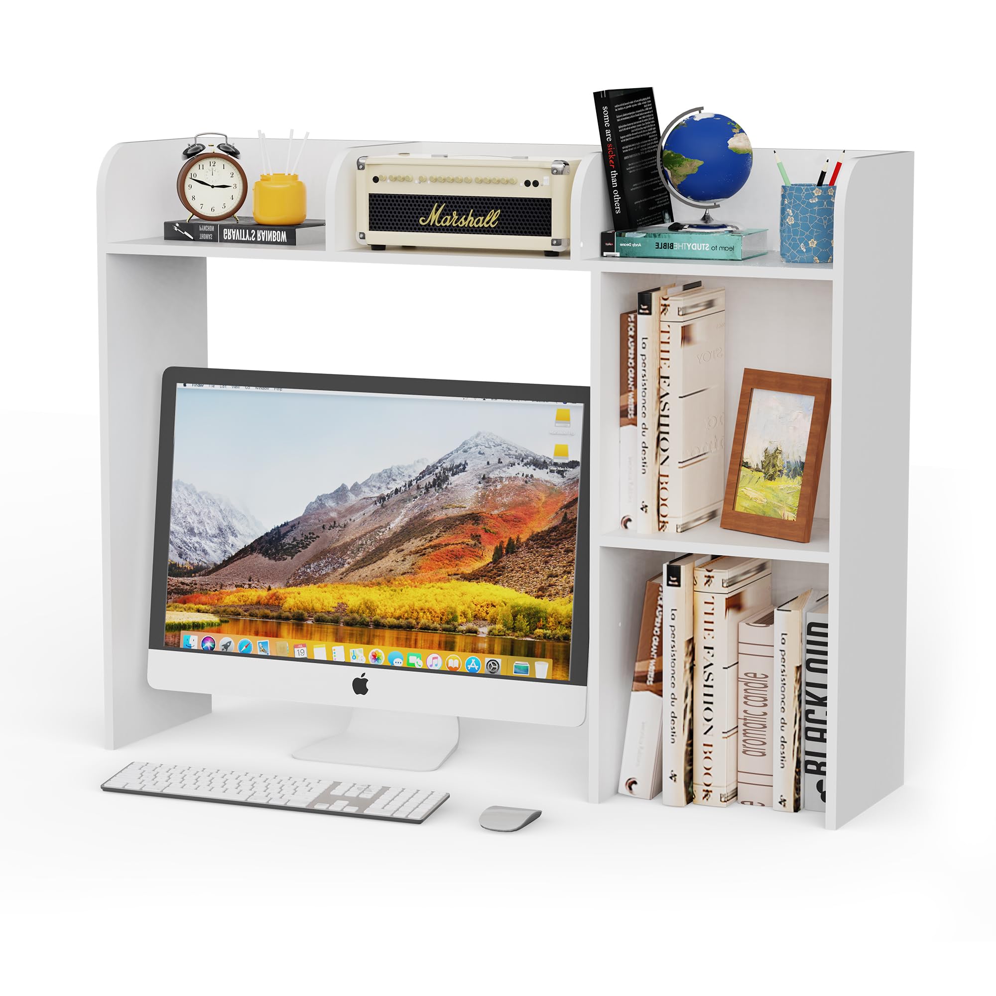 Amazon.com: HANYEE Desktop Bookshelf, Wood Desk Hutch with 5 Shelves ...