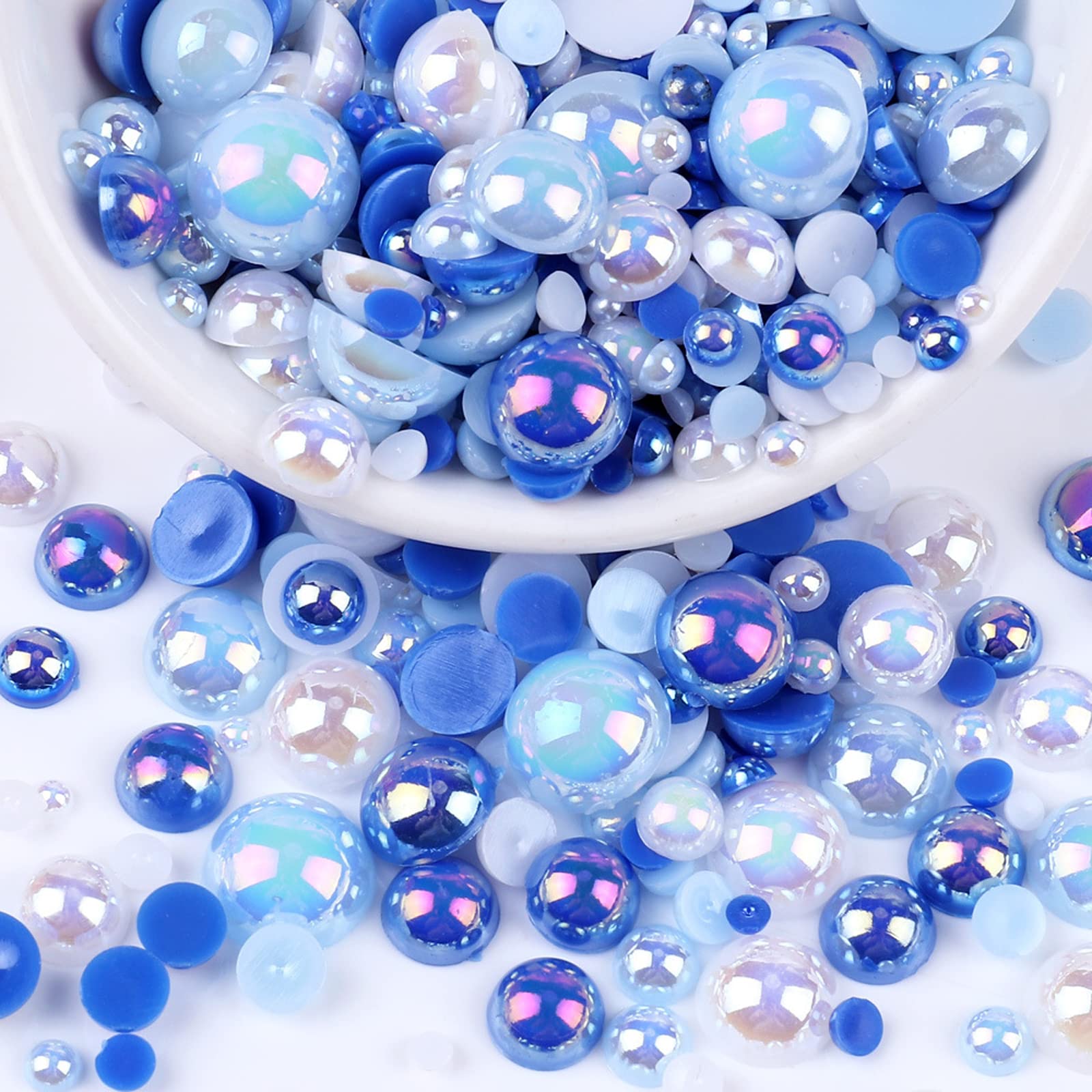 Amazon.com: Flatback Pearls for Crafts, 50g White Blue AB Half Pearls ...