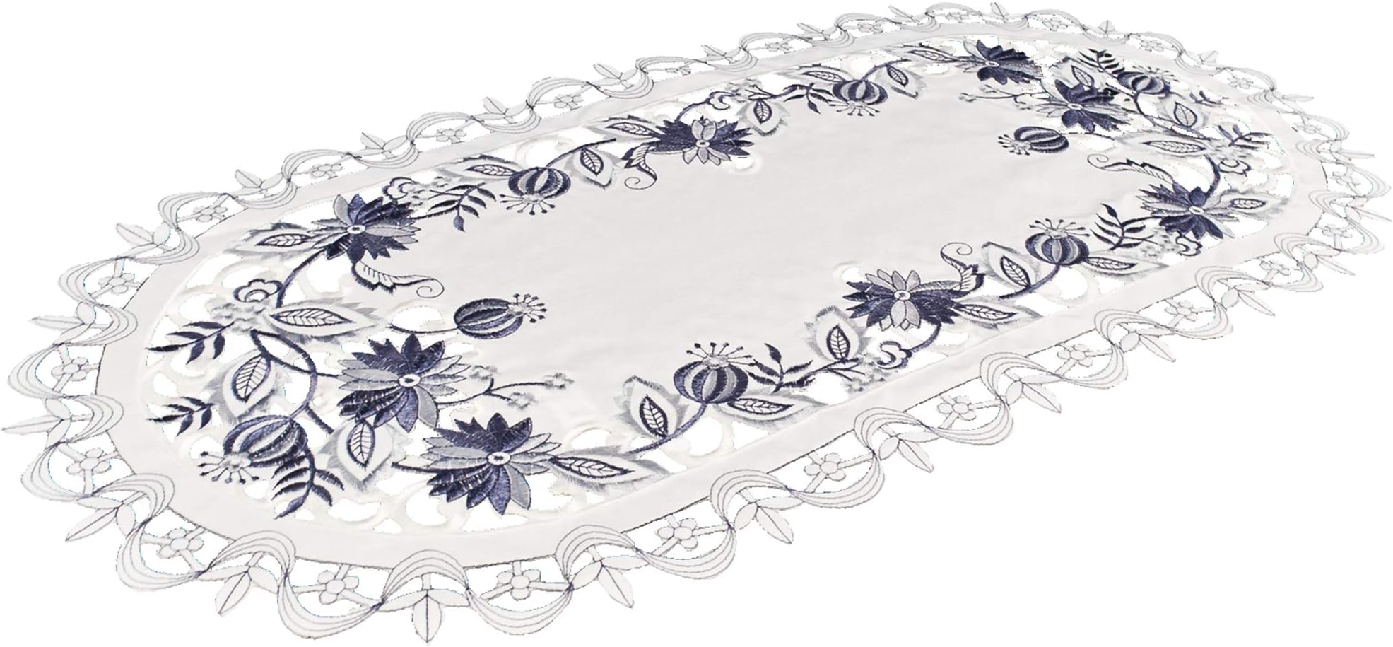 Amazon.com: Embroidered Delft Blue Onion Flower Table Runner, Dresser ...