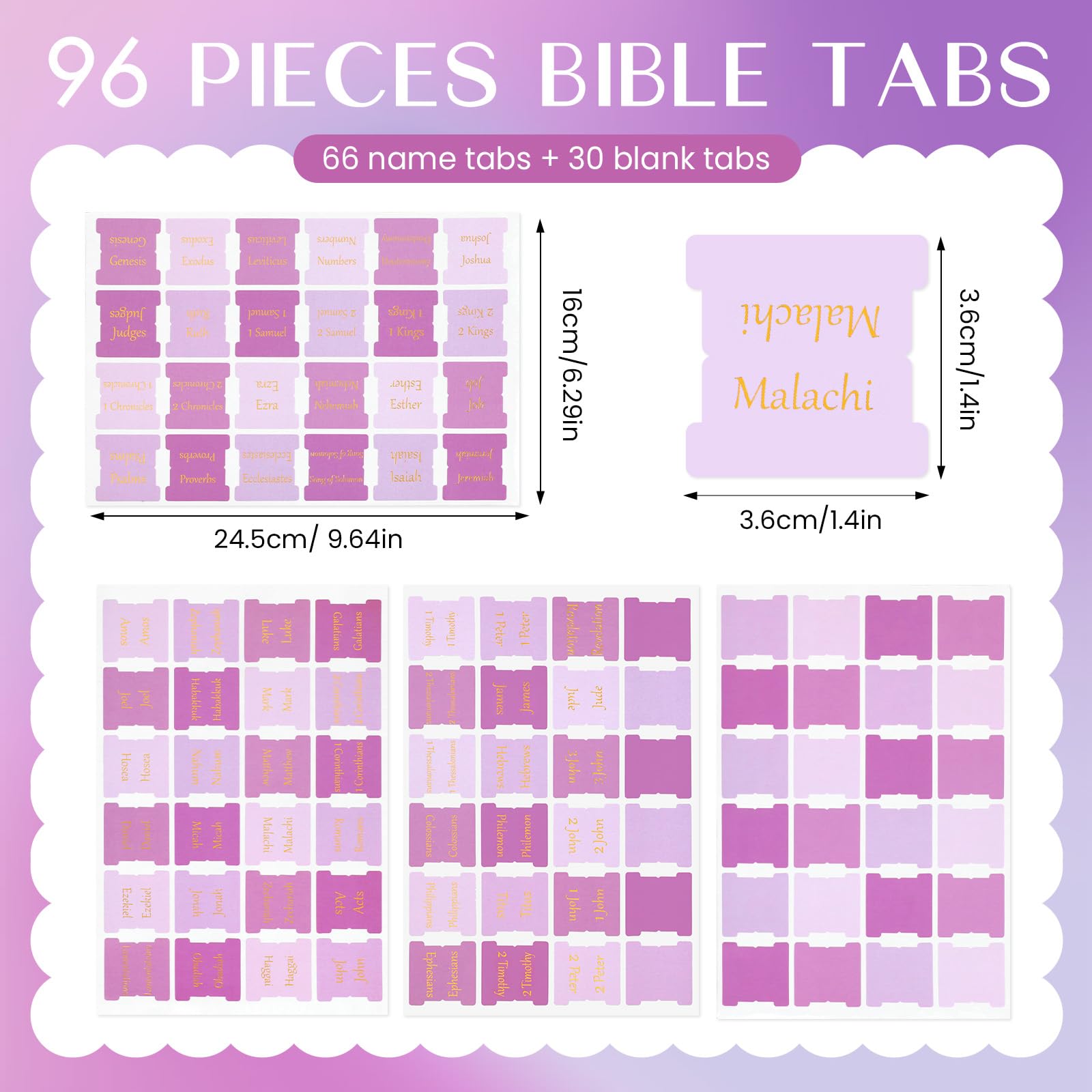 Snapklik.com : 96 Pieces Bible Tabs, Purple Bible Tabs For Women Gold ...