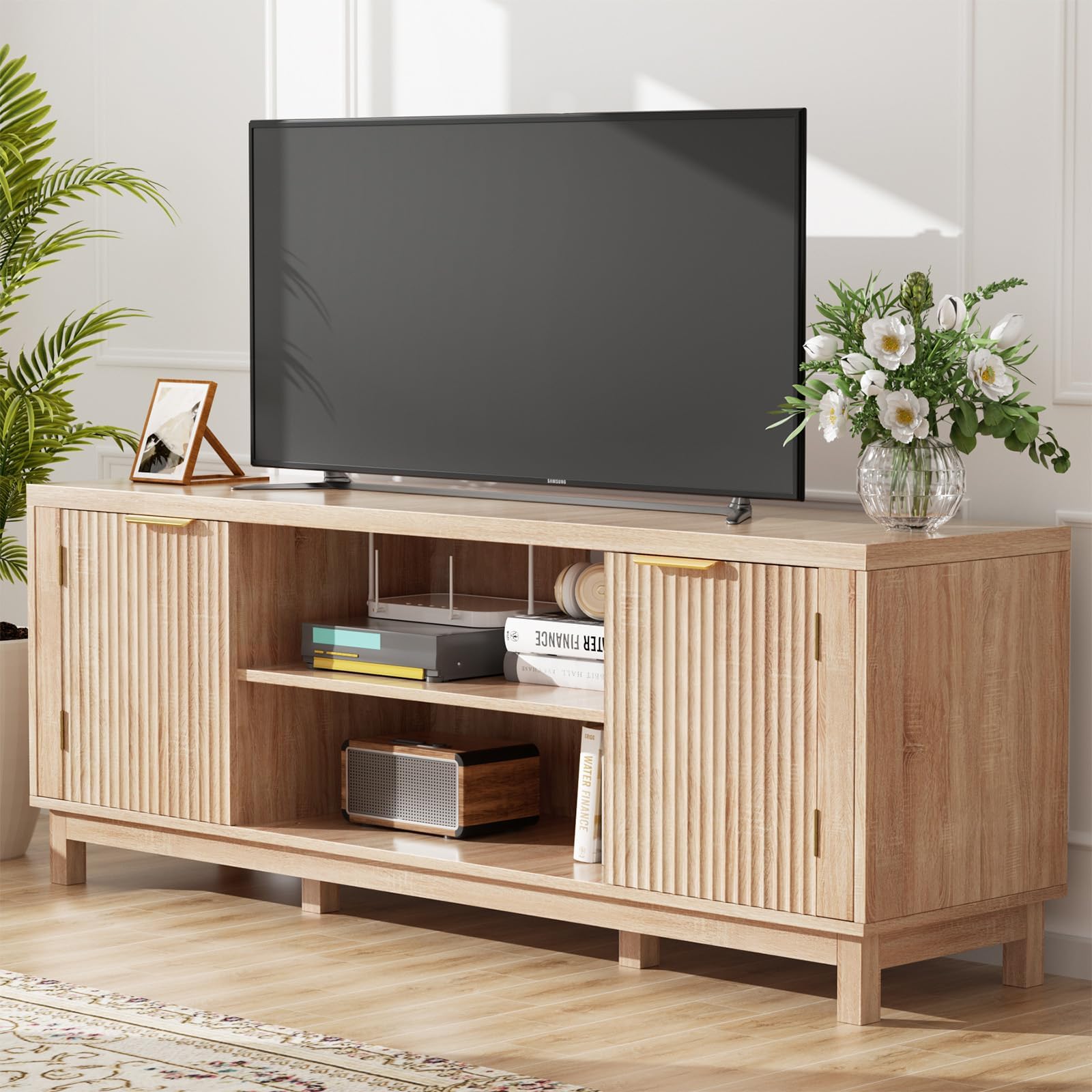 Amazon.com: SICOTAS TV Stand for Living Room : Rattan TV Console ...