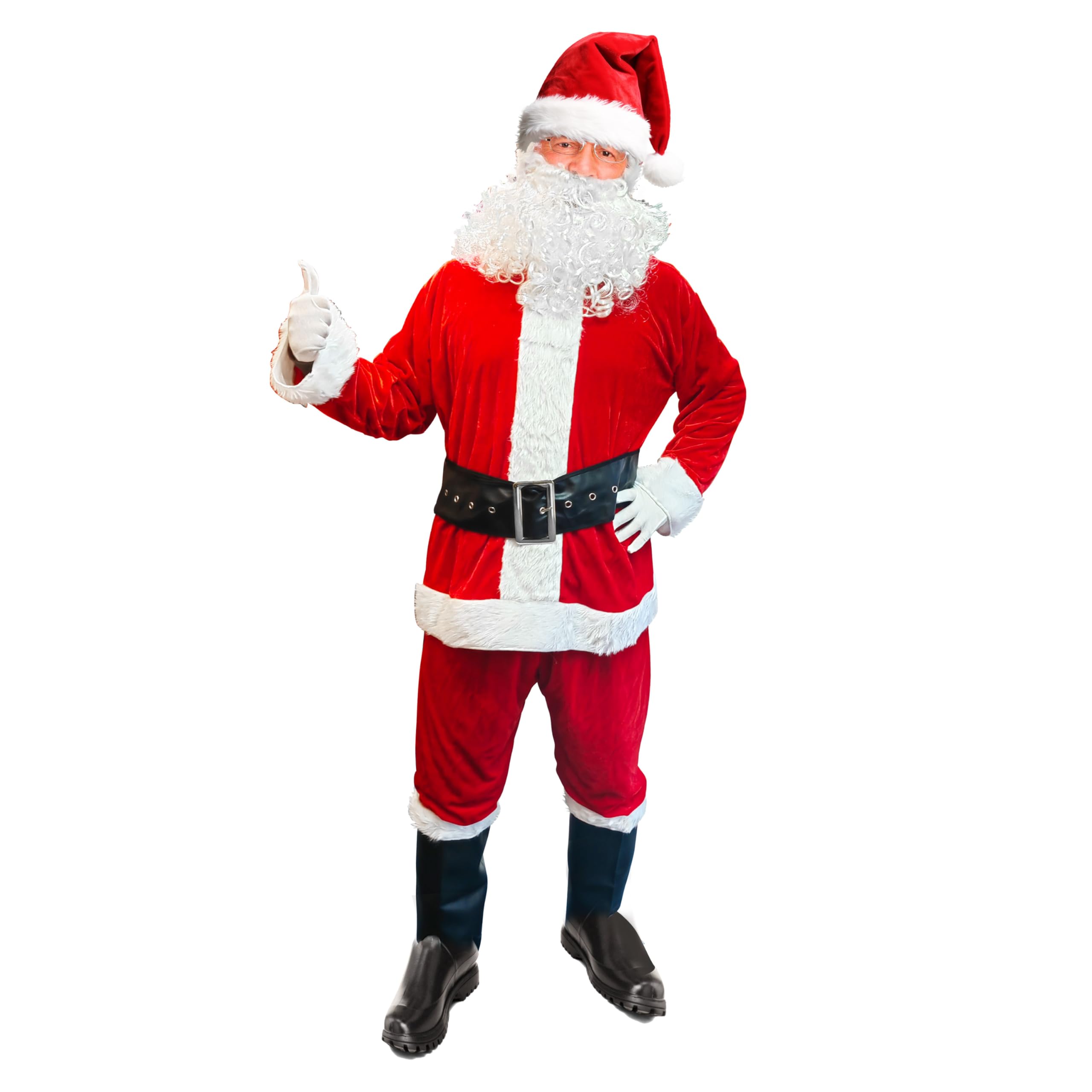 Deluxe Santa Claus Costume Set. Hat with Wig, Beard, Suit, Gloves, Belt ...