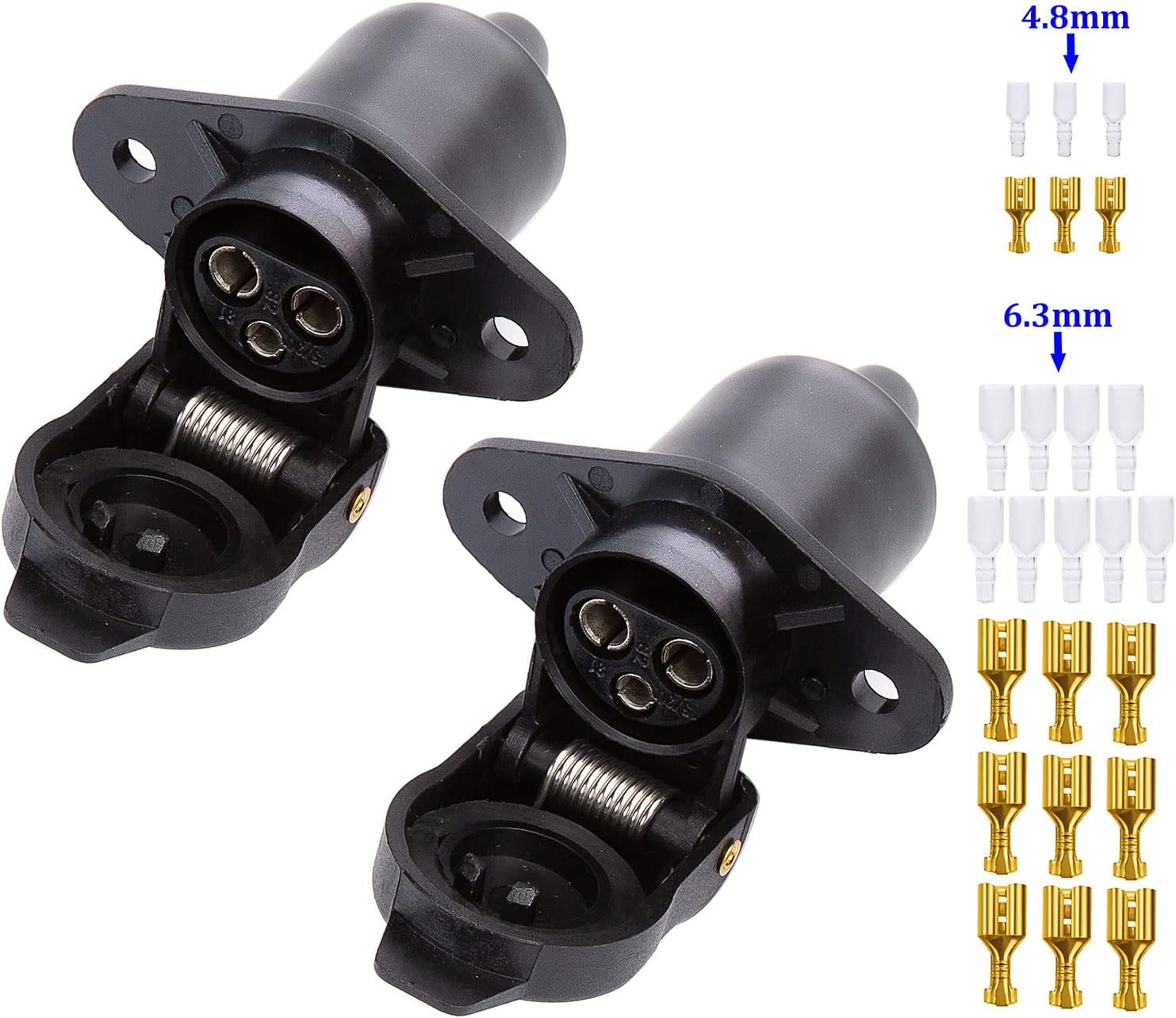 SPARKMOTO 2 Pcs 3 Pin Trailer Sockets, 3 Pin Female Socket,12V 24V ...