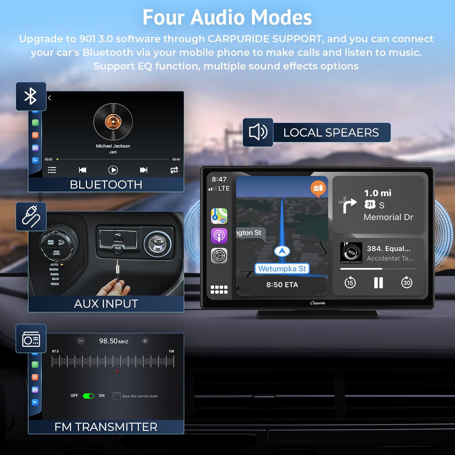 Carpuride W901 Portable Wireless Carplay Screen For Car 9 Inch Car