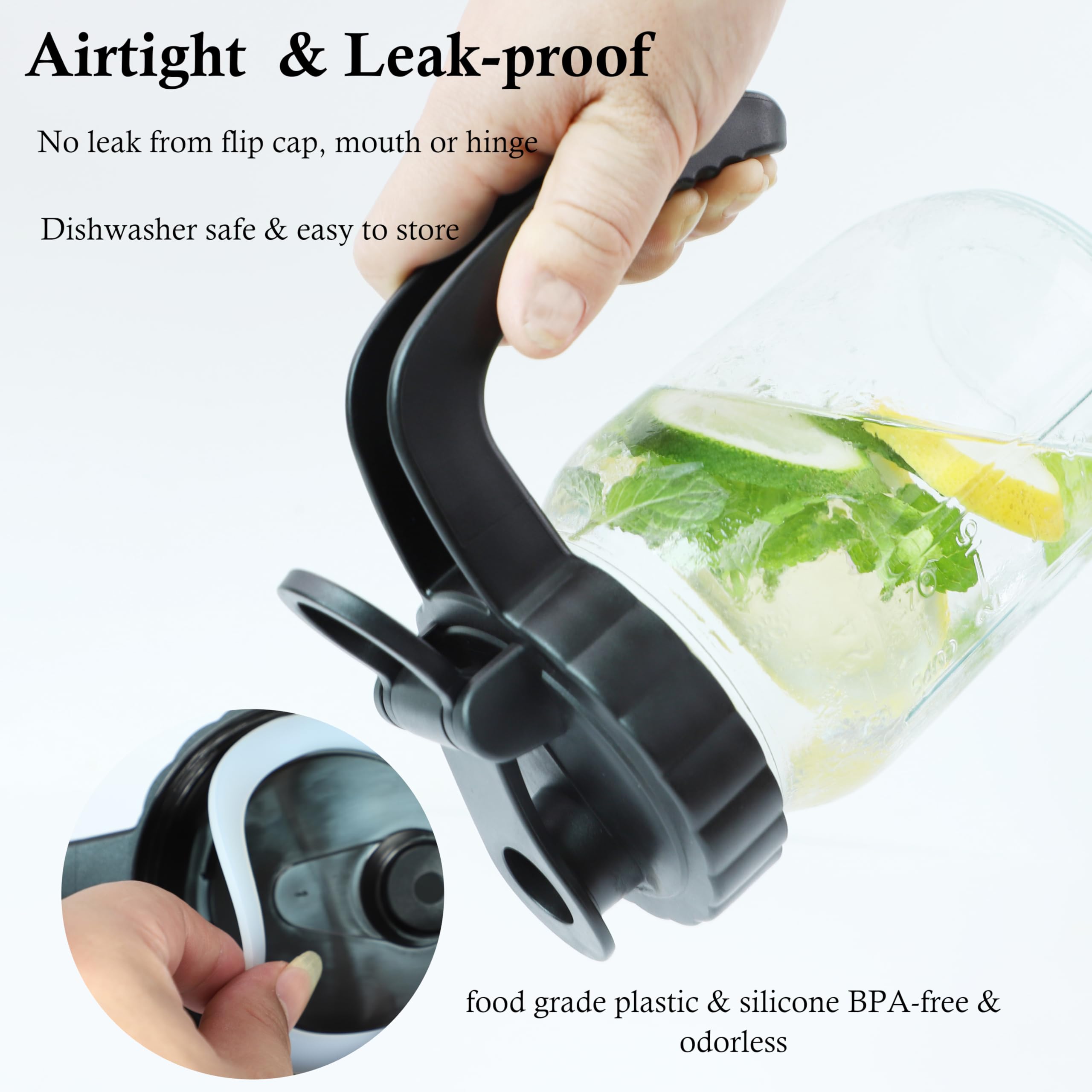 Snapklik.com : Glass Mason Jars Pitcher 32 Oz Pour Spout Lids & Handle ...