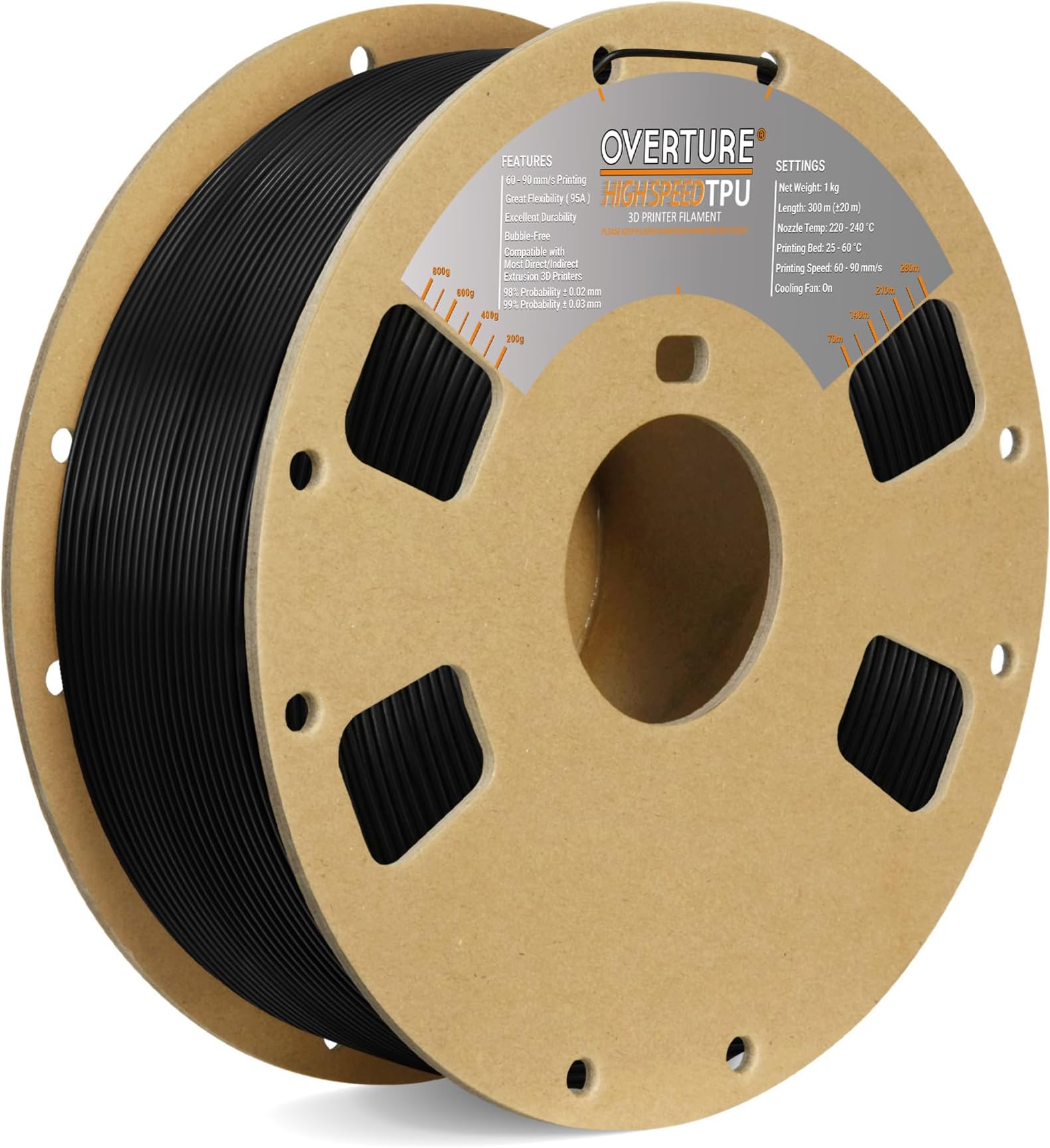 OVERTURE TPU High Speed Filament 1.75mm Flexible 95A TPU Roll, 3D ...