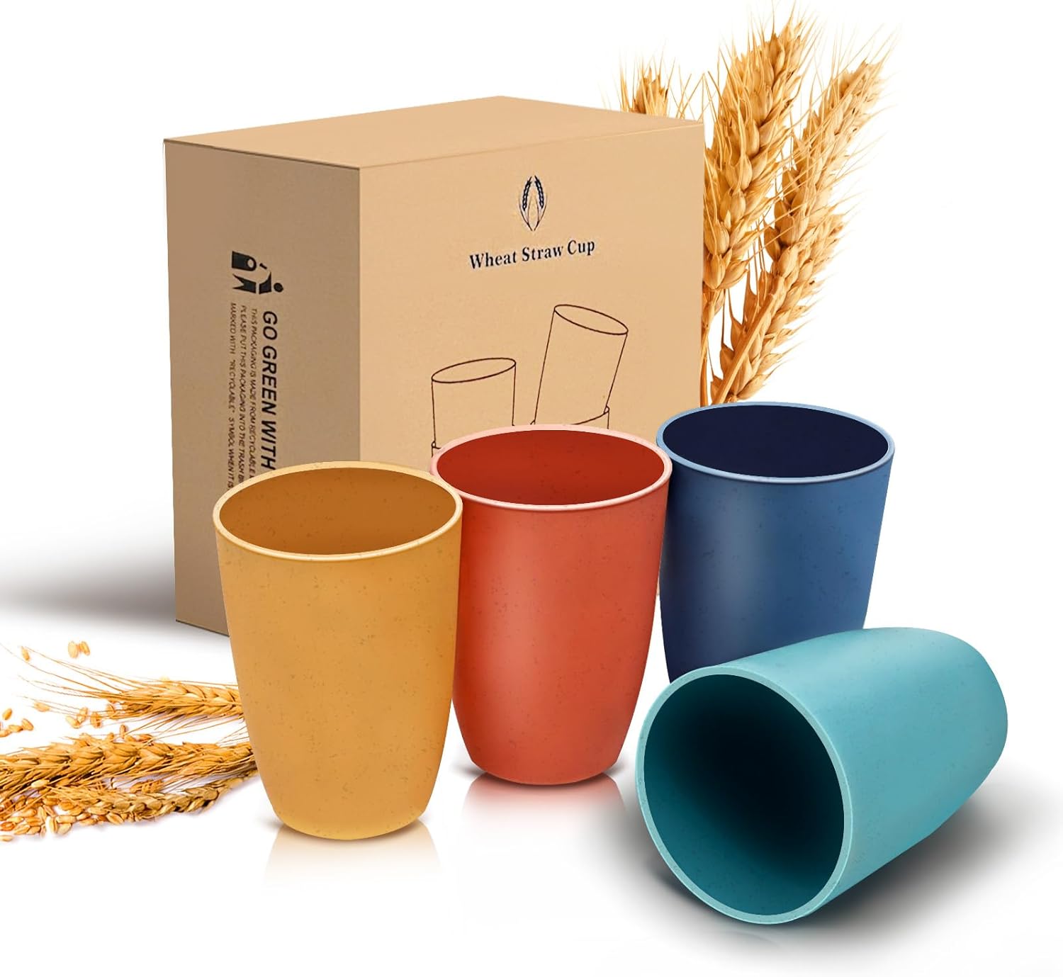 Amazon.com: Uouteo Wheat Straw Cups - 4 PCS Plastic Cups 12 oz ...