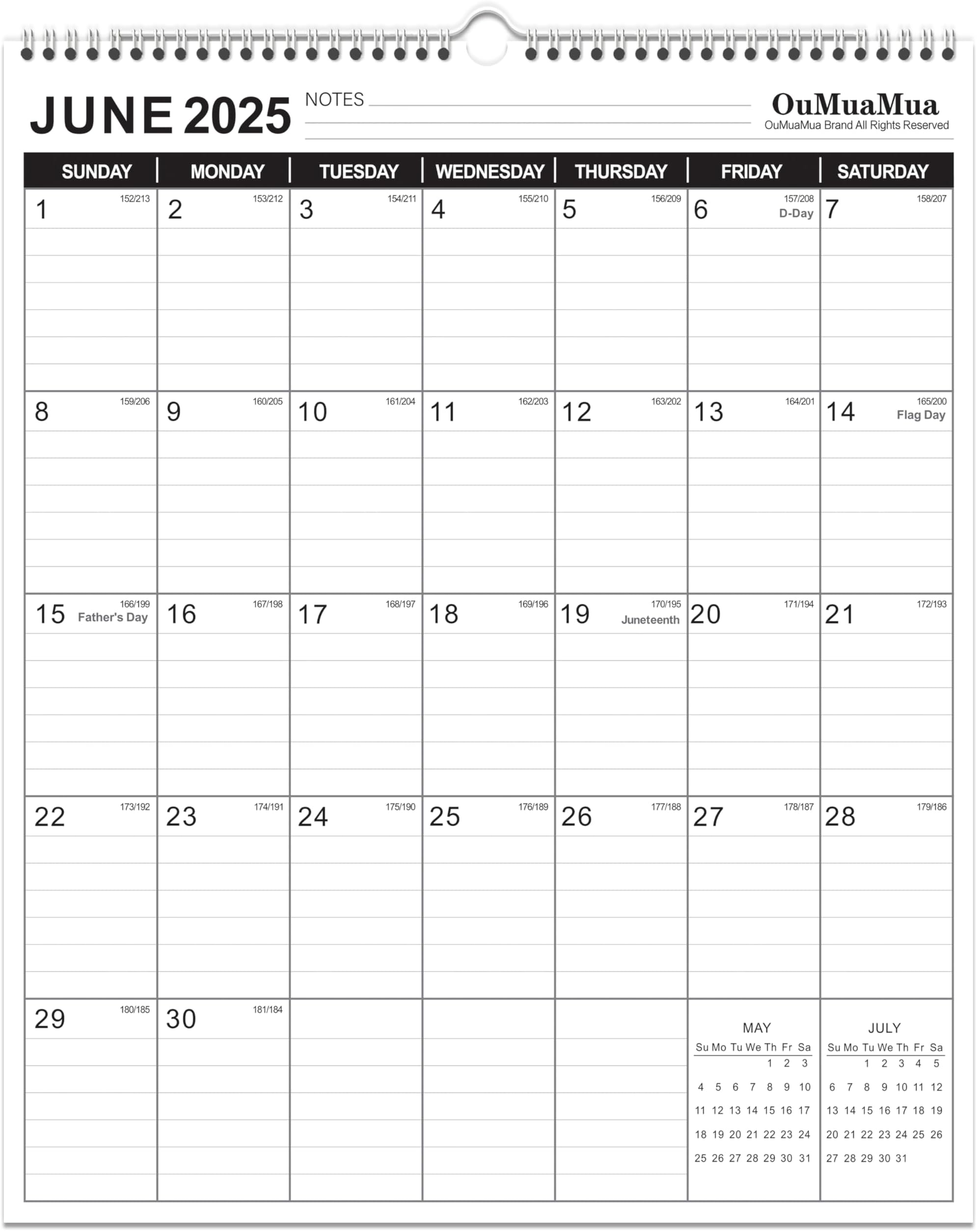 2025-2026 Horizontal Wall Calendar - 18 Month Hanging Planner (Jan 2025 ...