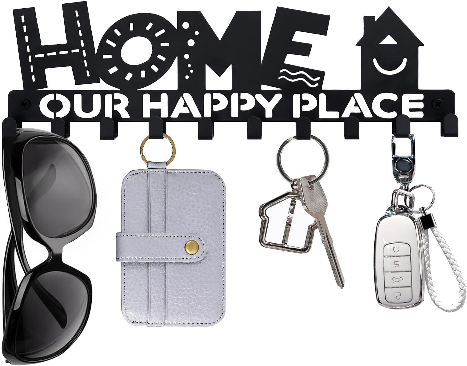 Amazon.com: MyGift Wall Mounted Black Metal Key Rack Holder Organizer ...