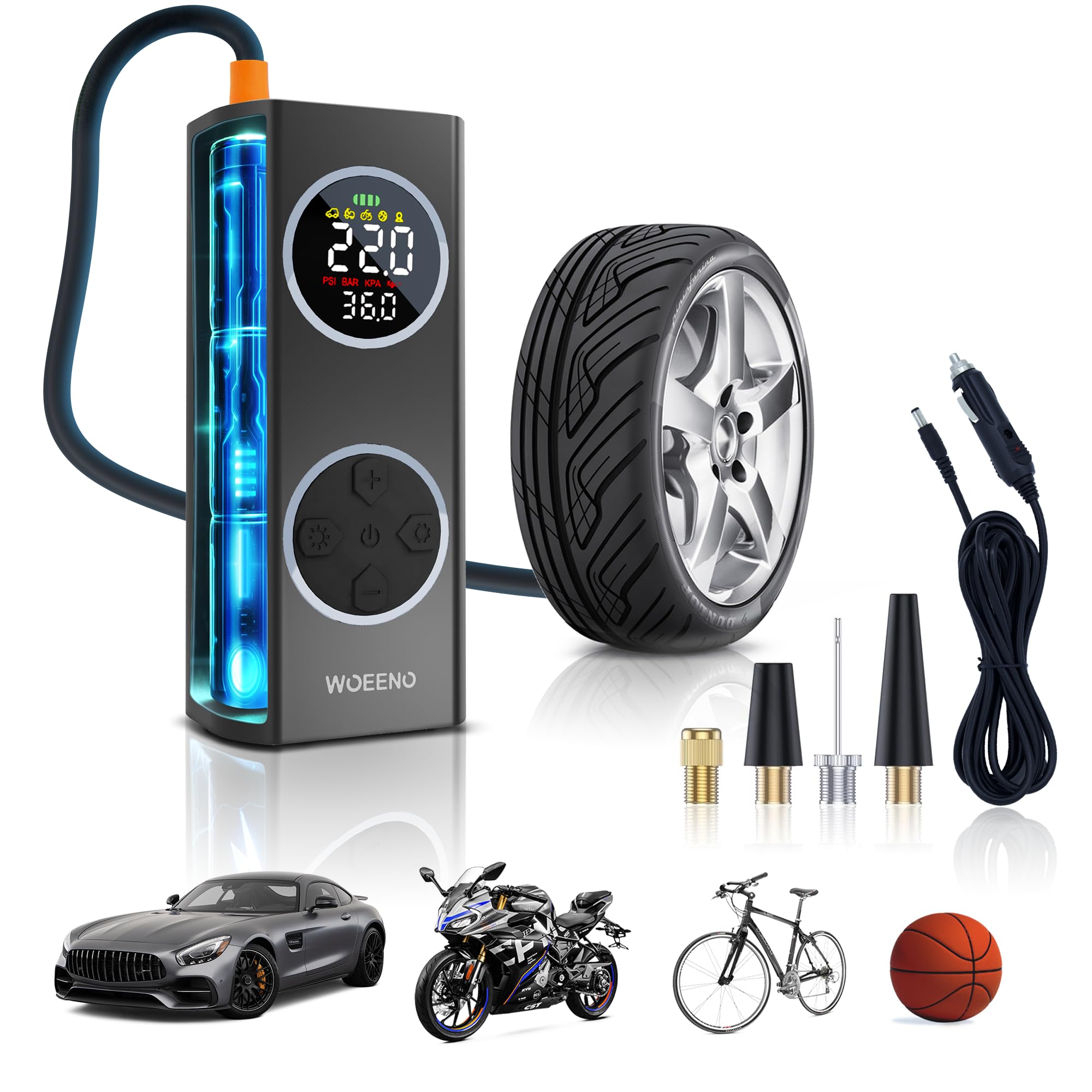 Amazon.com: Woeeno Tire Inflator Portable Air Compressor, 150PSI Smart Air Pump for Car Tires ...