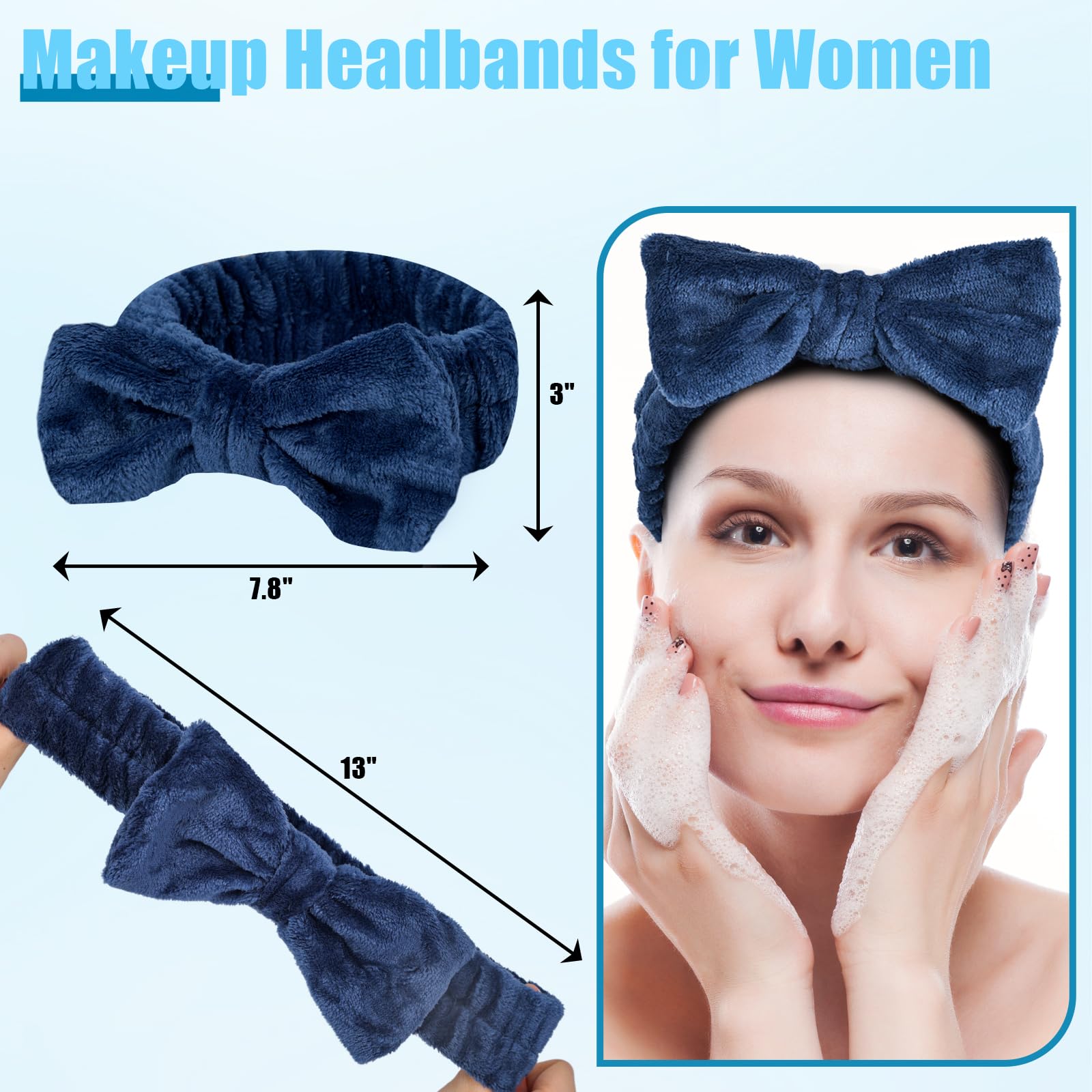 Snapklik.com : Spa Bow Headband - 6 Pack Cute Fuzzy Skin Care Headbands ...