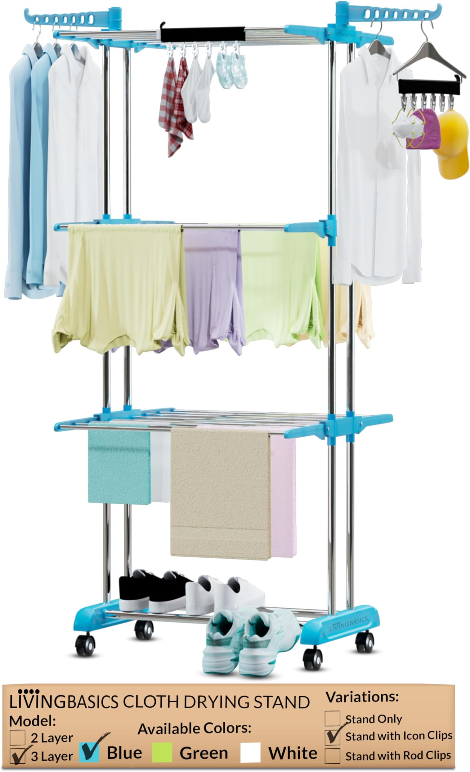 LIVINGBASICS Stainless Steel Expandable & Foldable Clothes Drying Stand ...