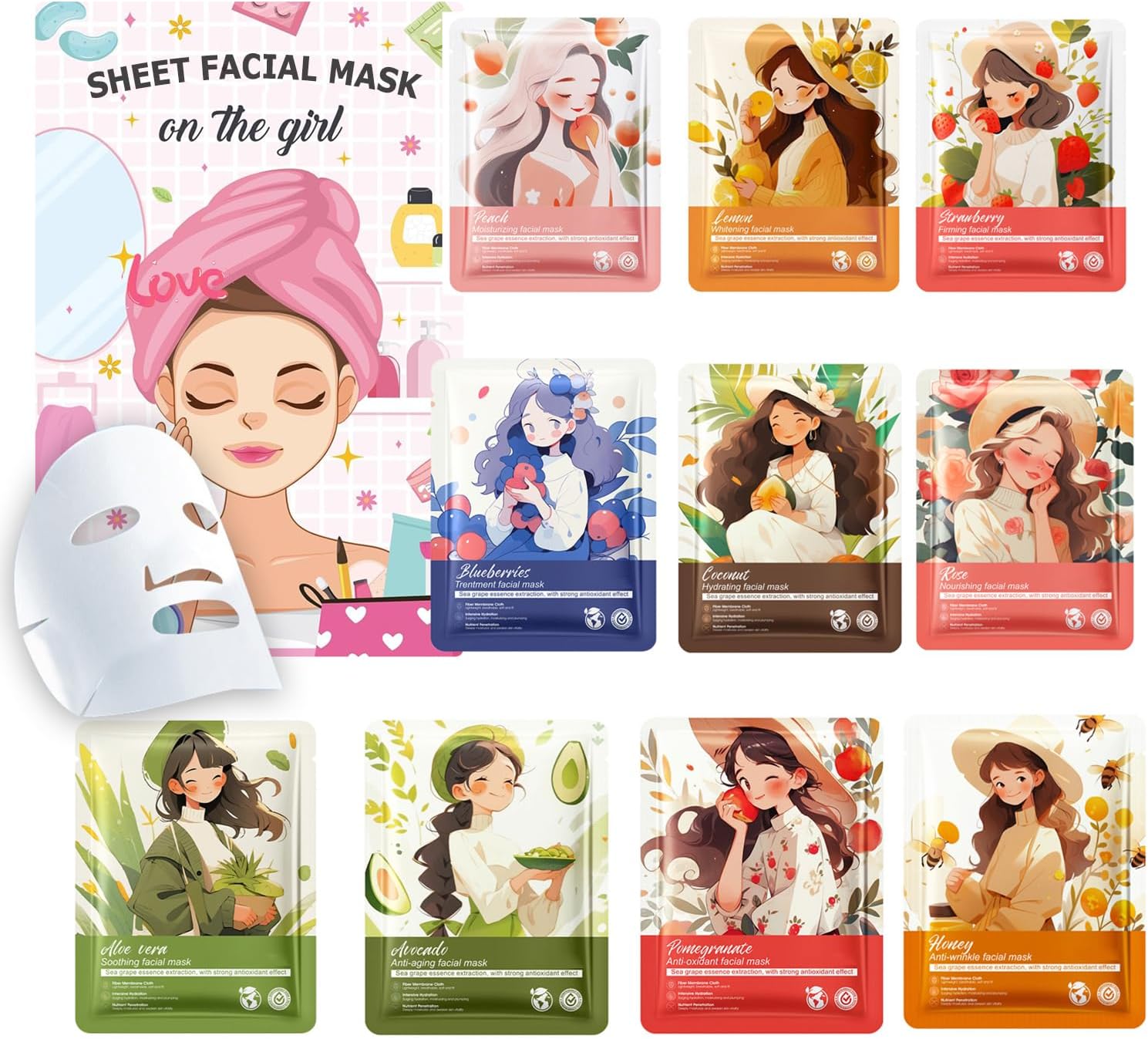Amazon.com : 10 Pack Sheet Face Masks Skincare, Hydrating Face Masks ...