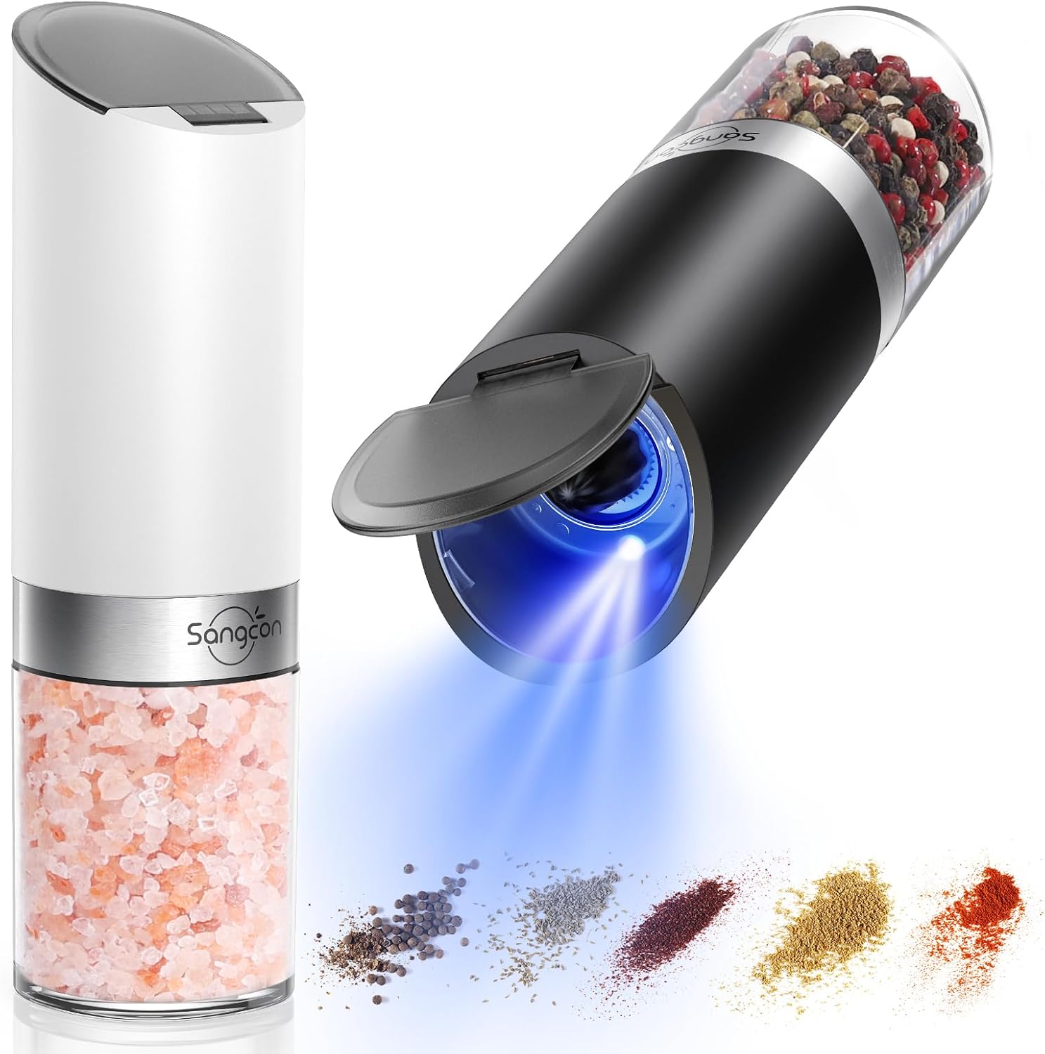 Amazon.com: Sangcon Gravity Electric Salt and Pepper Grinder Set with ...