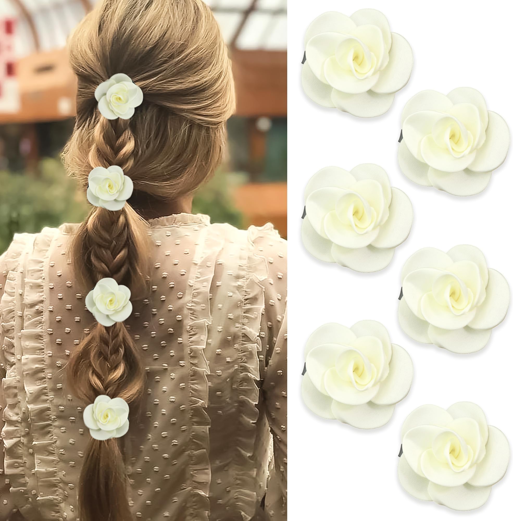 Amazon.com : YAEISM 6PCS Beige Flower Hair Clips Small Satin Rose Hair ...