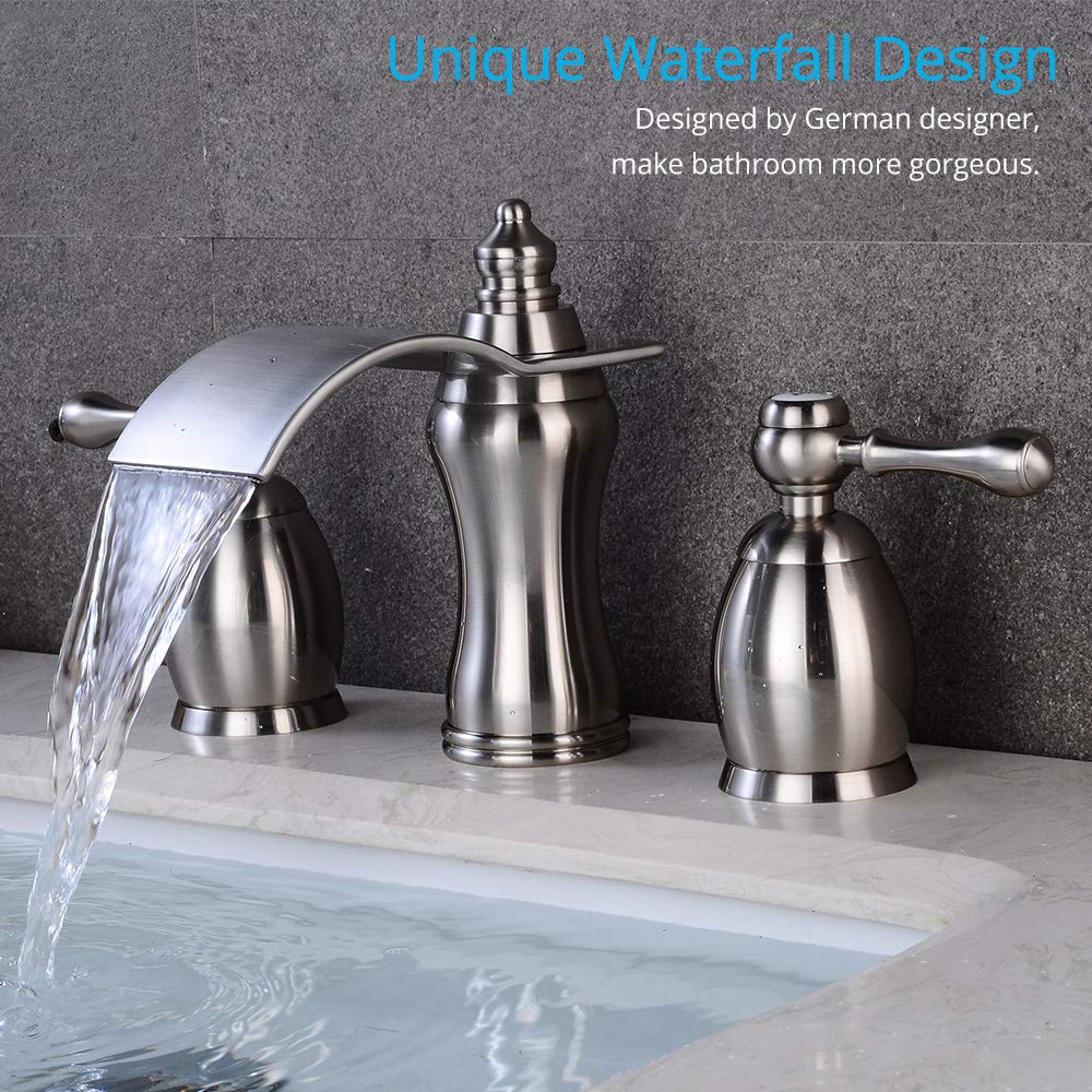 Snapklik.com : Wovier Brushed Nickel Waterfall Widespread Bathroom Sink ...