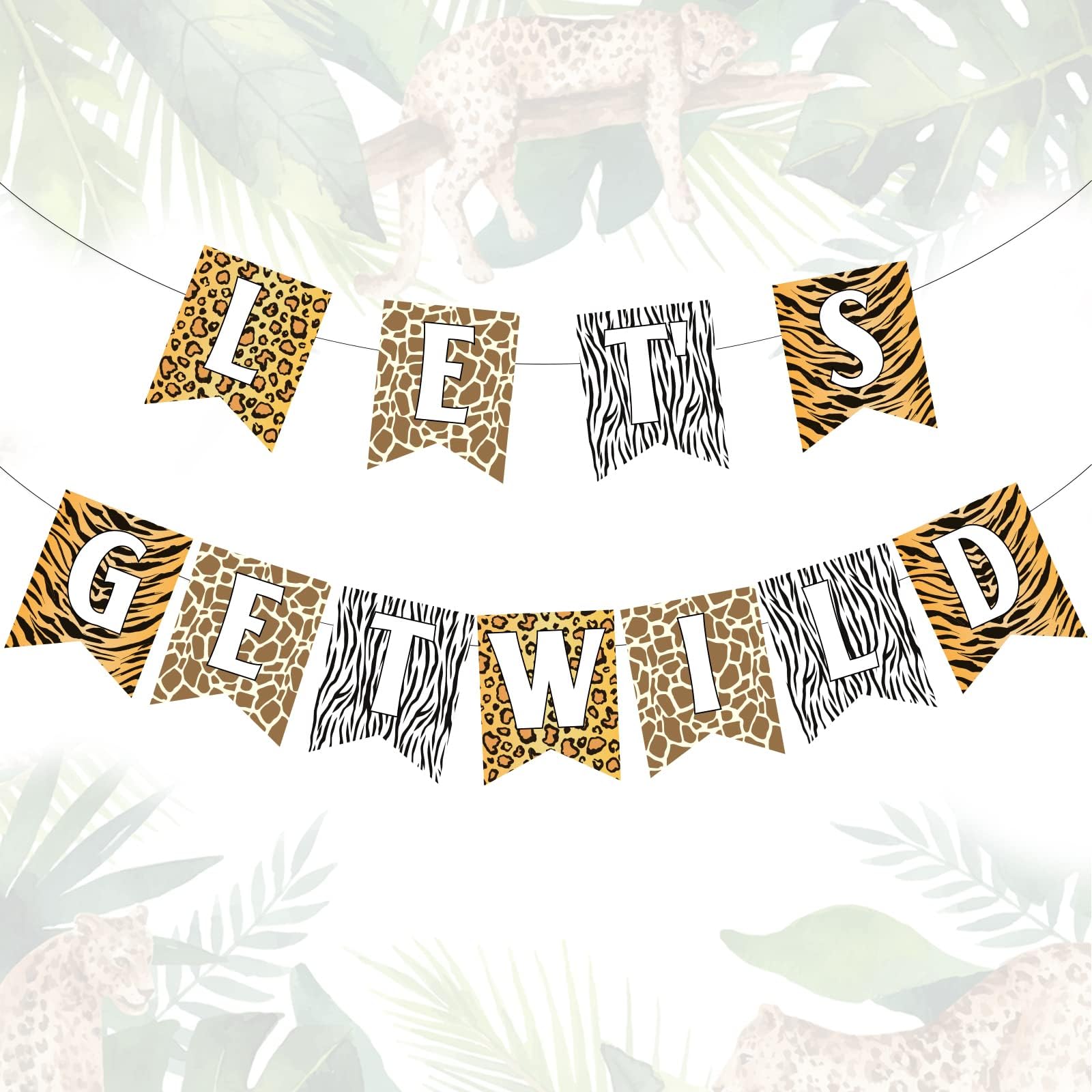 Amazon.com: Gold Glittery Let's Get Wild Banner Sign- Jungle Theme ...