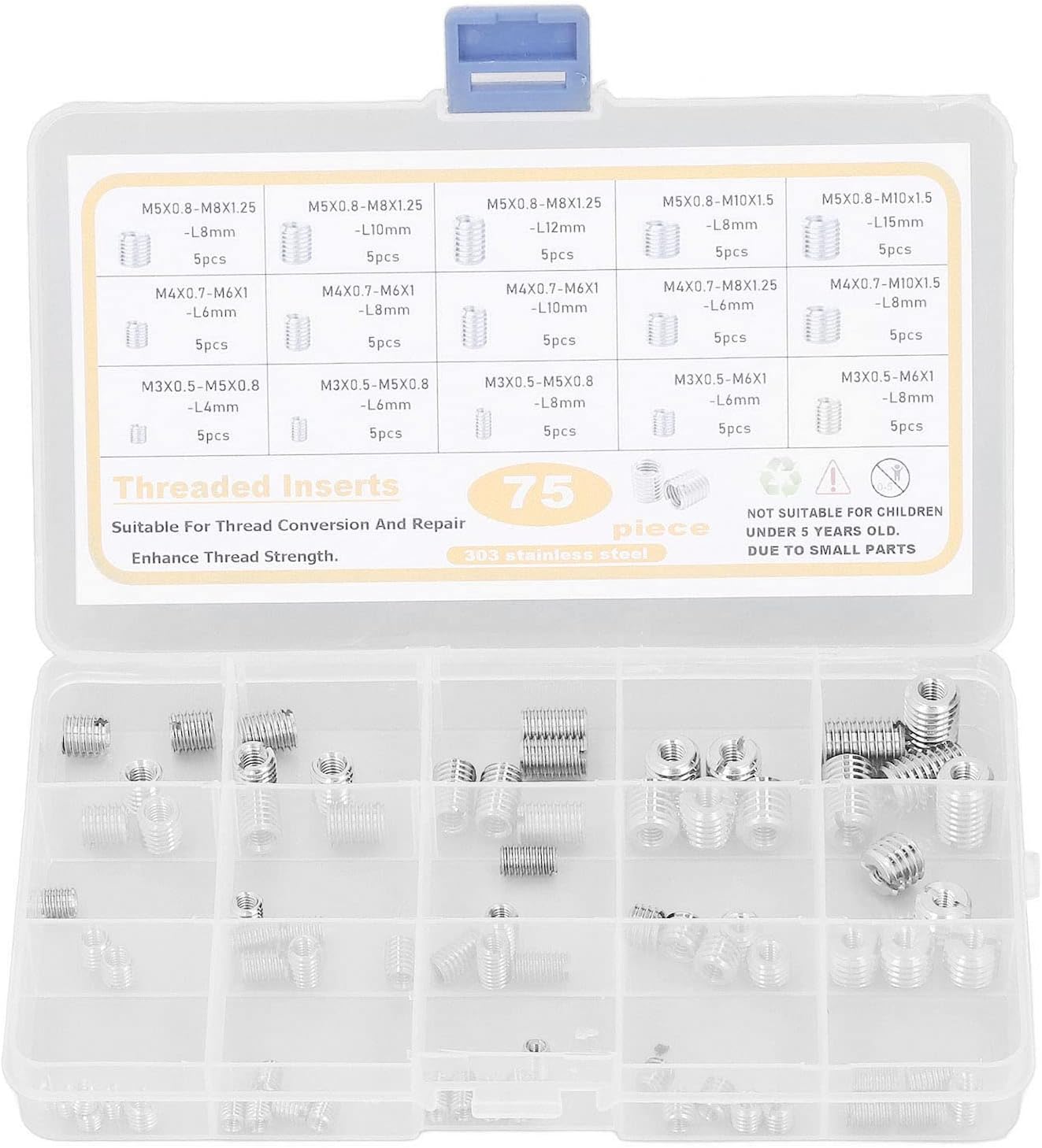 75PCS Stainless Steel Self Tapping Screws Assortment M3 M4 M5 Threaded ...