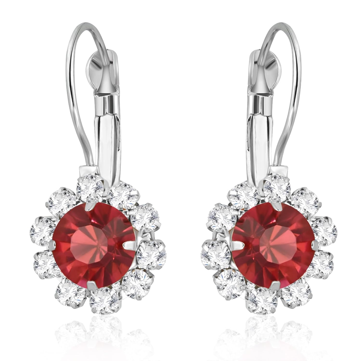 Amazon.com: Red Flower Drop Earrings for Women 925 Silver Plated Ruby ...
