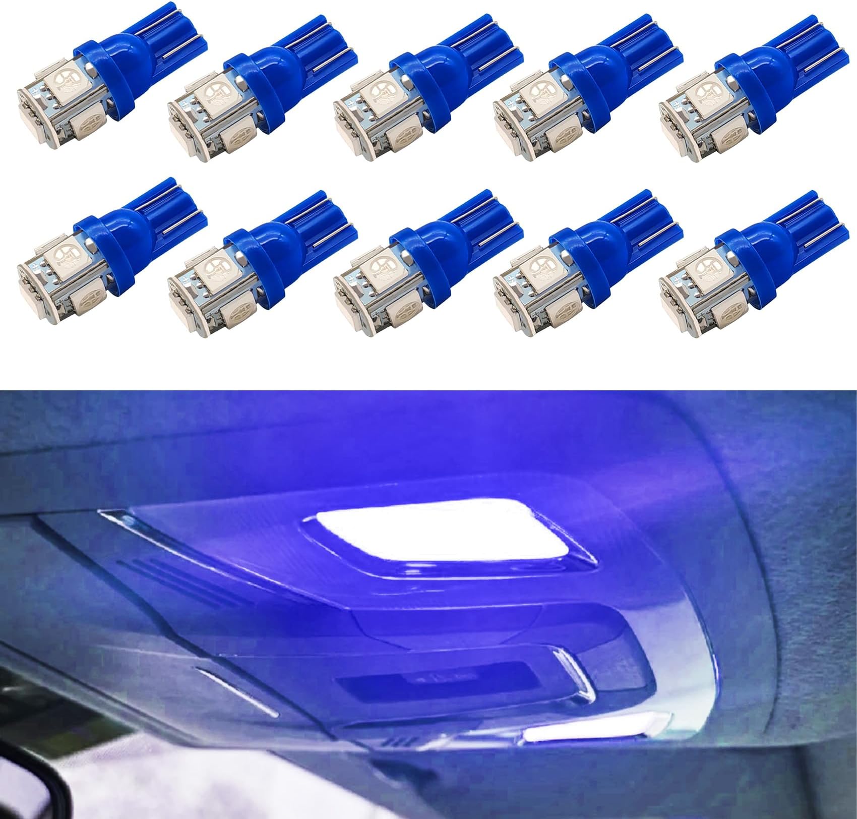 Amazon.com: Kutyun 194 LED Bulbs Blue Super Bright 5th Generation, T10 ...