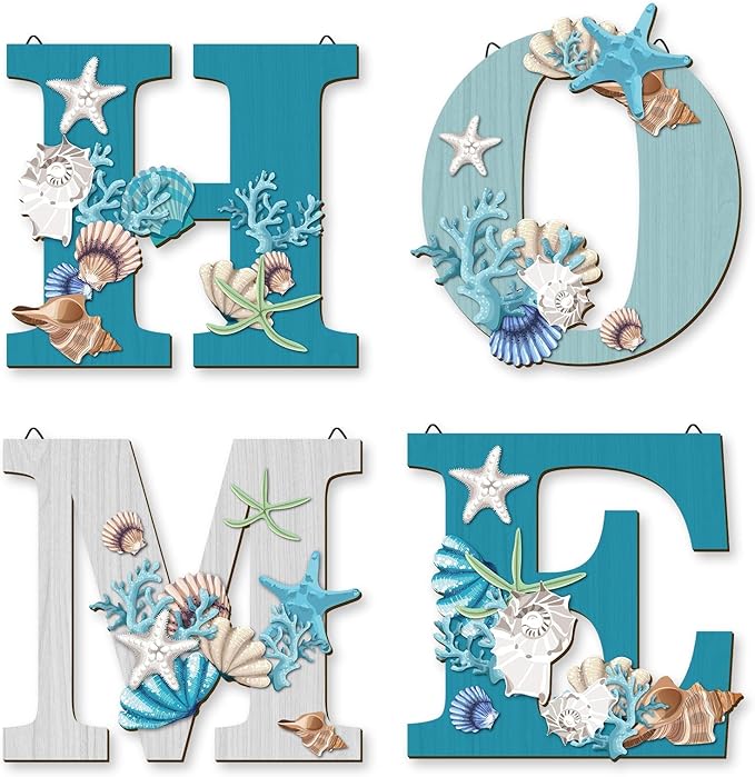 Amazon.com: 4 Pcs Wood Home Sign Coastal Beach Wall Decor Beach Style ...