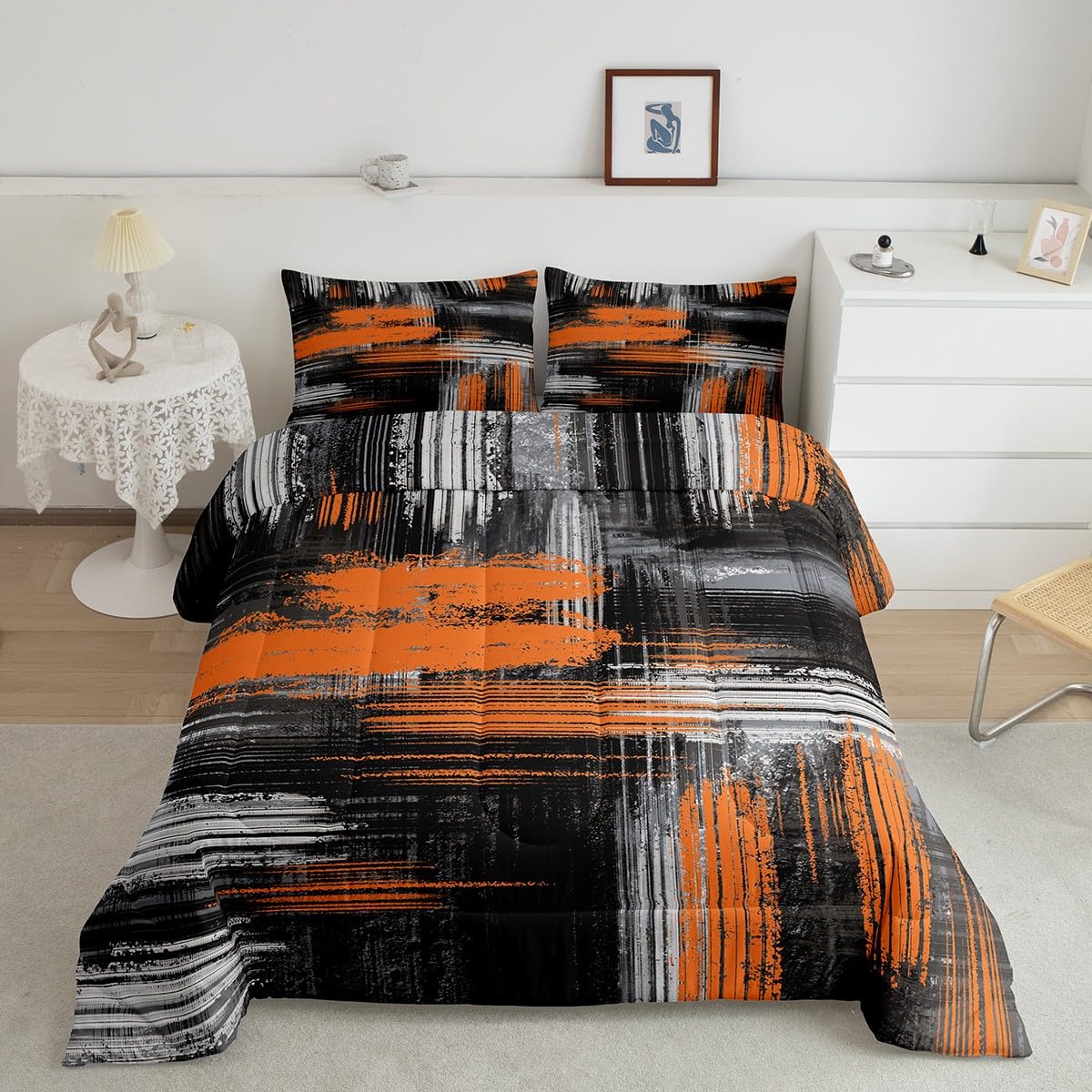 Amazon.com: Abstract Orange and Black Comforter Queen, Abstract ...