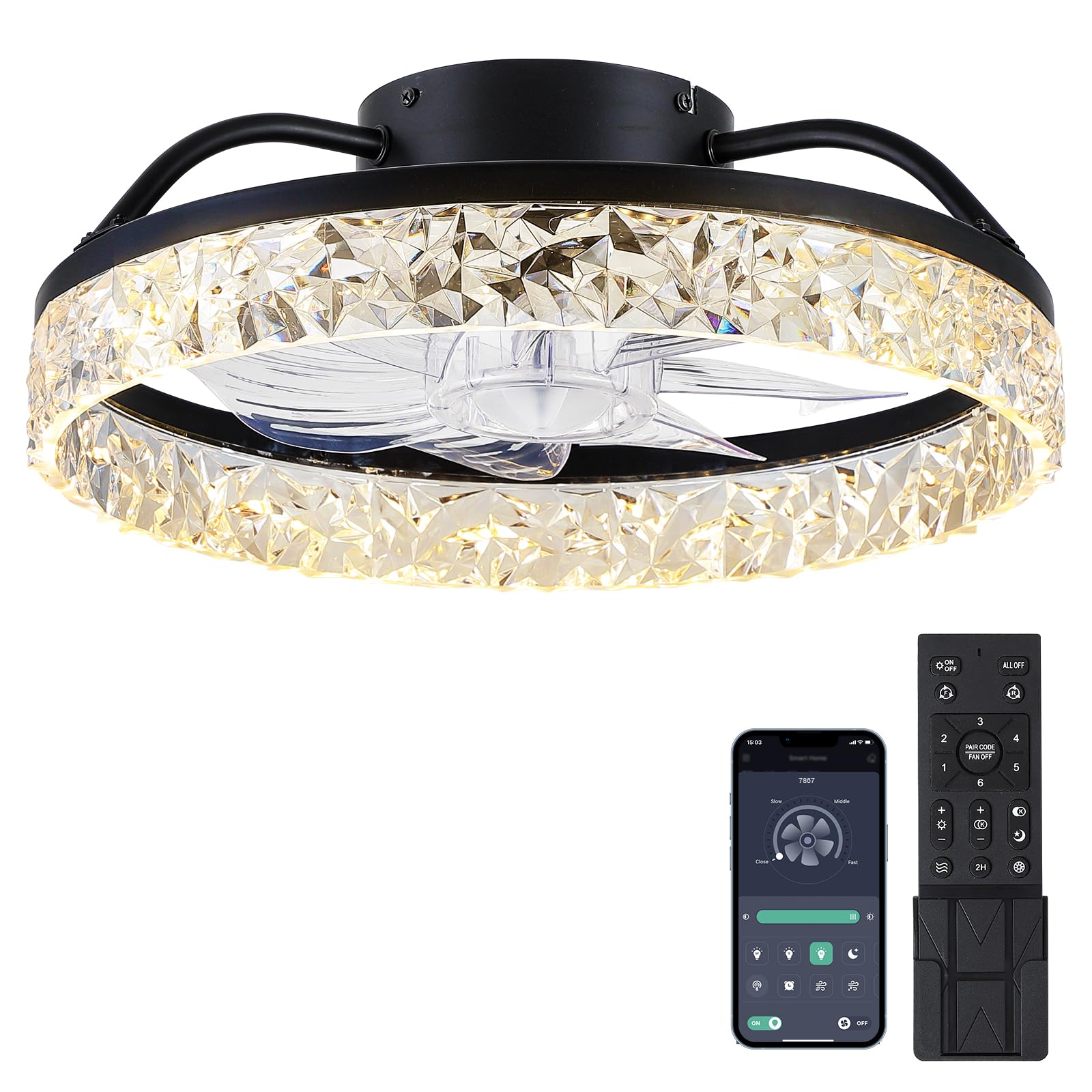 Ceiling Fans with Lights and Remote/APP Control, Modern Dimmable Low ...