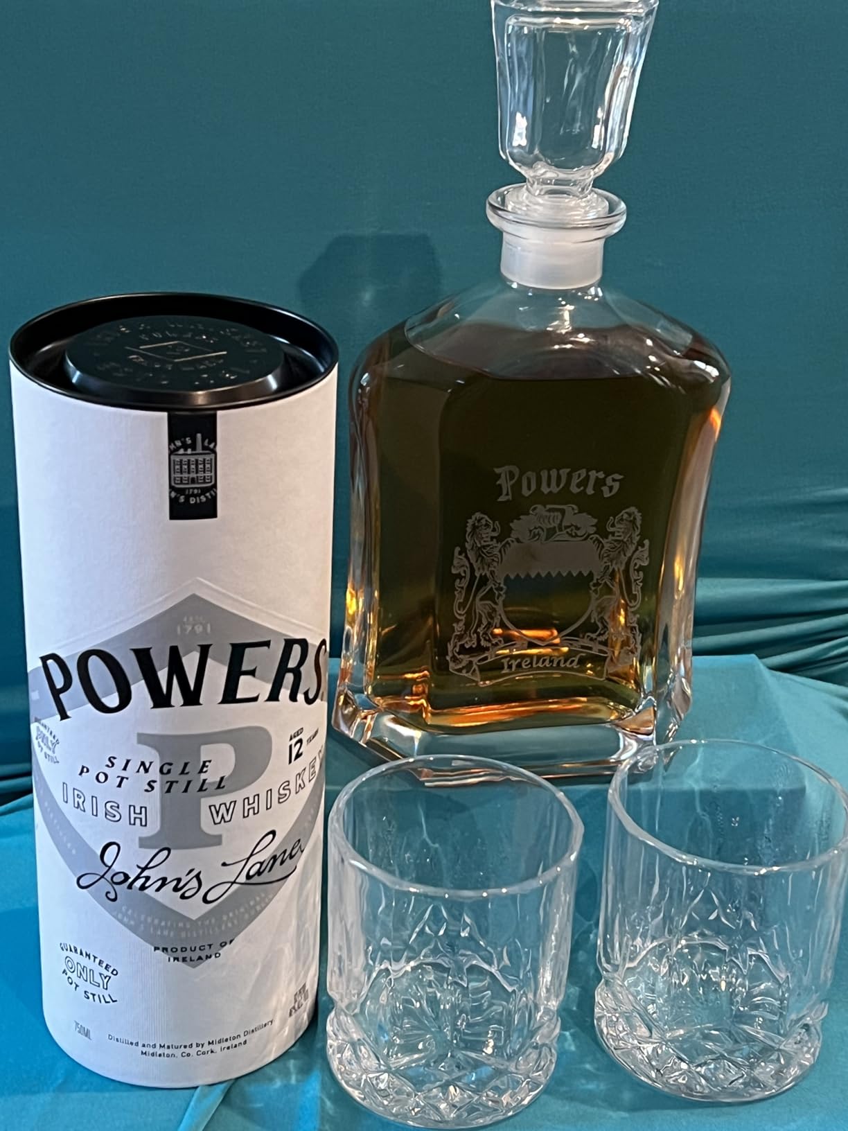 Amazon.com | Powers Irish Coat of Arms Whiskey Decanter (Sand Etched ...