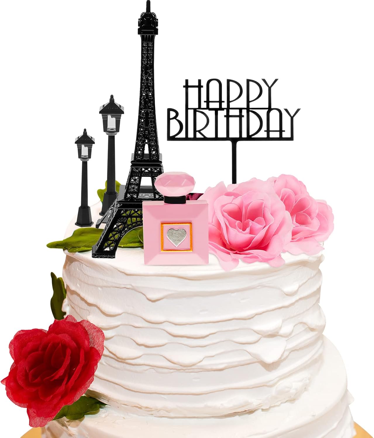 Amazon.com: 8 Pcs Paris Cake Topper Eiffel Tower Cake Topper with Happy ...